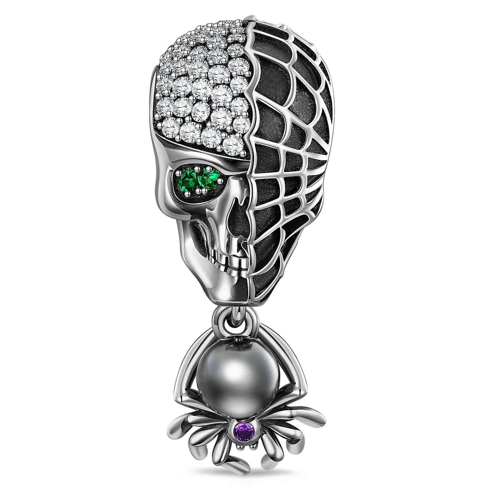 STERLING SILVER SPIDER SKULL DANGLE CHARMS IN BLACKENED 925 STERLING S – GONA