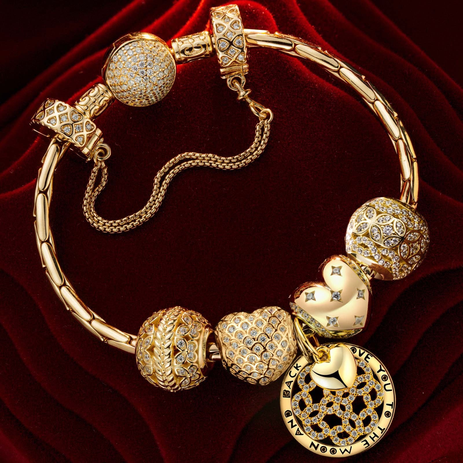 STERLING SILVER SWEET LOVE CHARMS BRACELET SET IN 14K GOLD PLATED – GONA