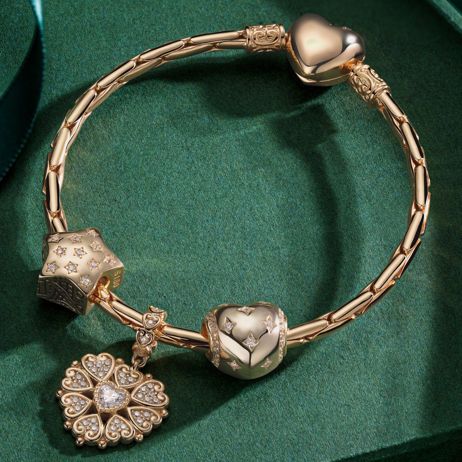 STERLING SILVER STARLIGHT LOVE CHARMS BRACELET SET IN 14K GOLD PLATED – GONA