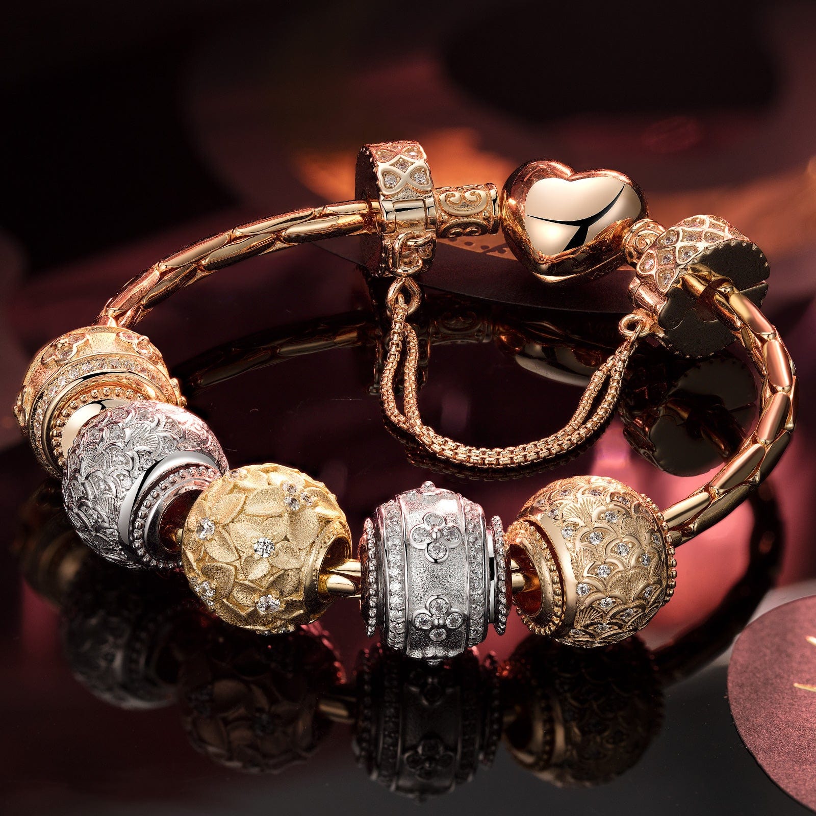 STERLING SILVER MAY YOU BLOOM ABUNDANTLY CHARMS BRACELET SET IN 14K GO – GONA