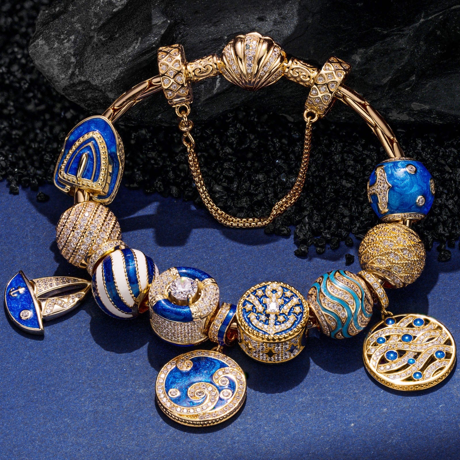 STERLING SILVER OCEANIC JOURNEY CHARMS BRACELET SET WITH ENAMEL IN 14K – GONA