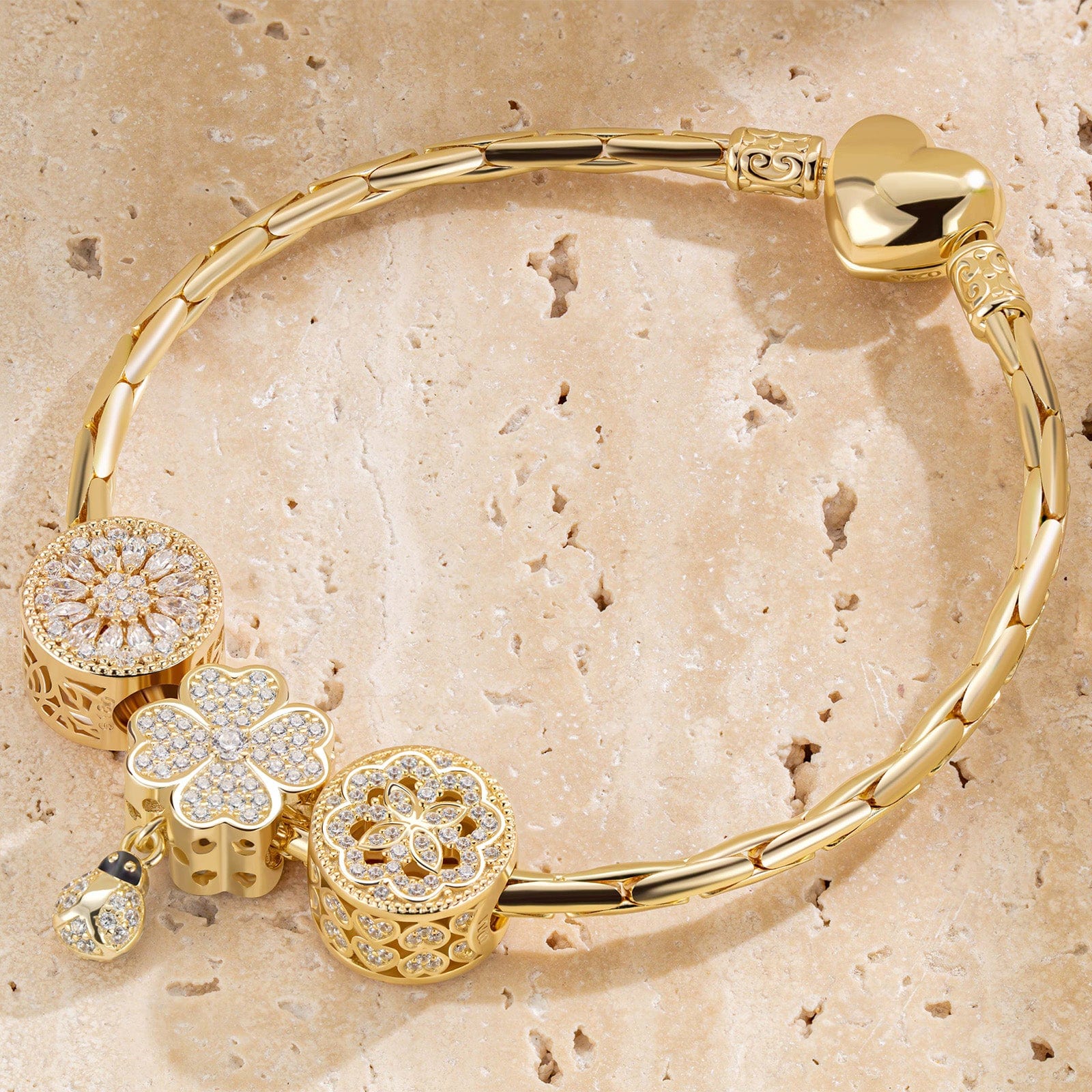 STERLING SILVER ENCOUNTERS CHARMS BRACELET SET IN 14K GOLD PLATED (INC – GONA