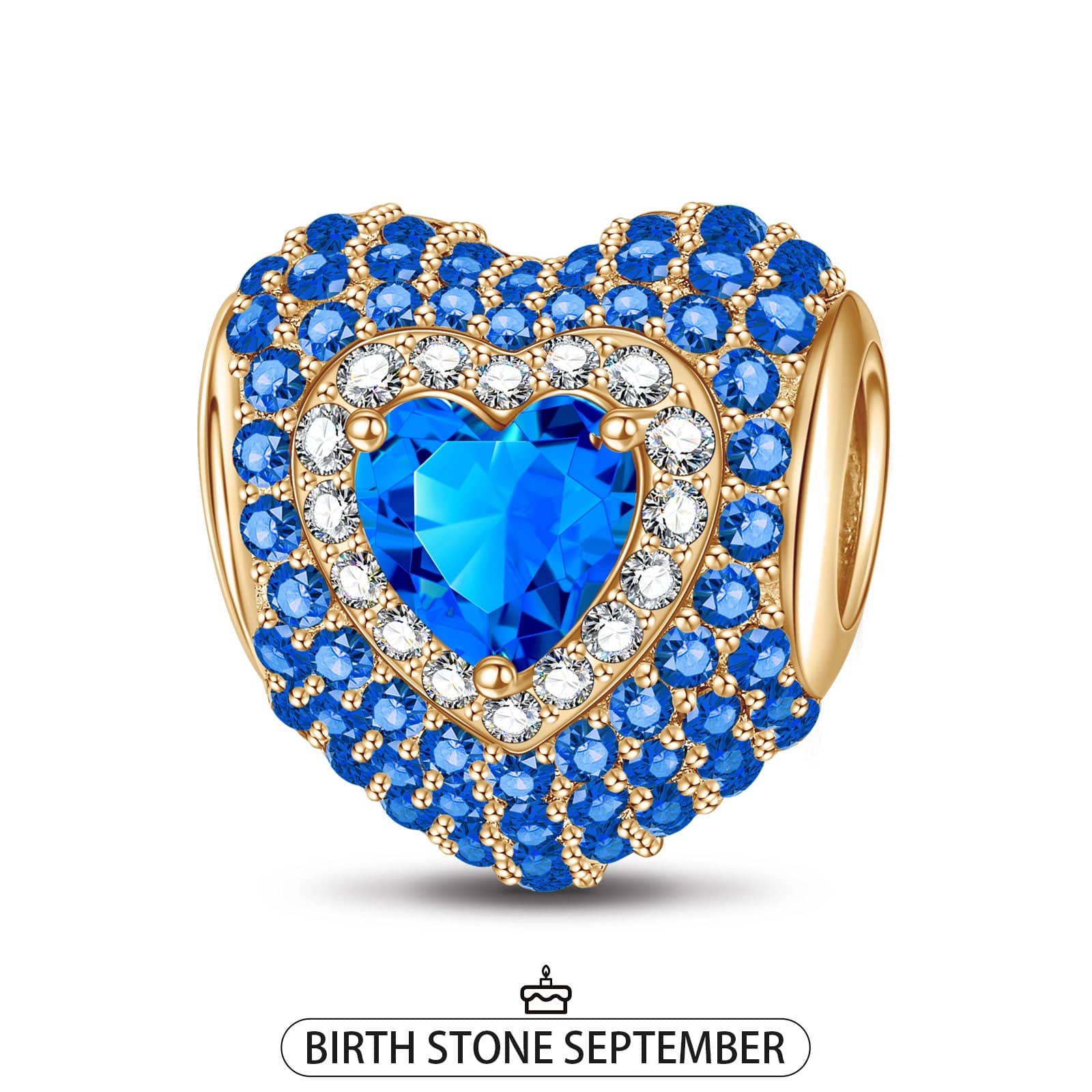 SEPTEMBER LOVE HEART BIRTHSTONE TARNISH-RESISTANT SILVER CHARMS WITH E ...