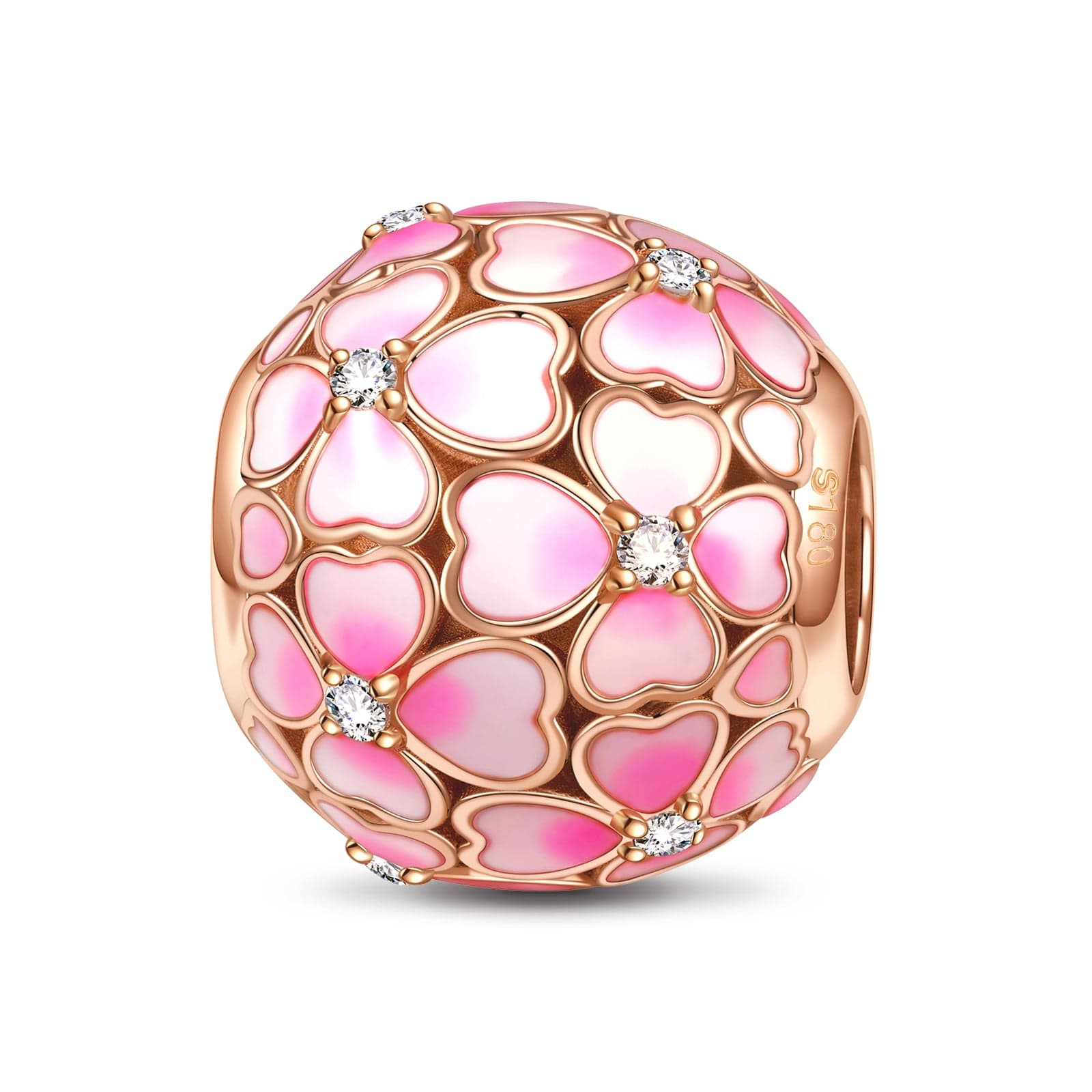 PINK SAKURA TARNISH-RESISTANT SILVER CHARMS WITH ENAMEL IN ROSE GOLD P ...