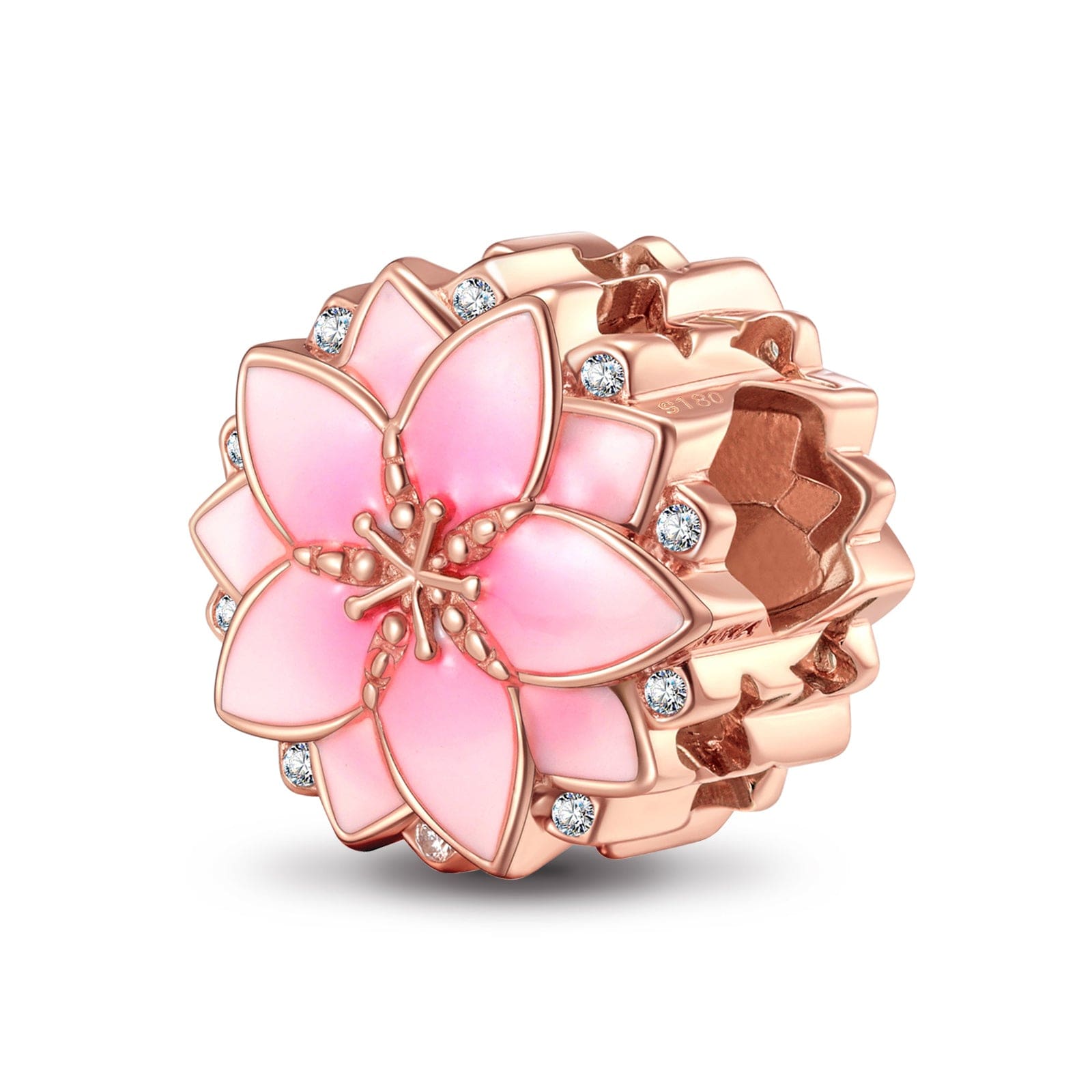 PINK CHERRY TARNISH-RESISTANT SILVER CHARMS WITH ENAMEL IN ROSE GOLD P ...