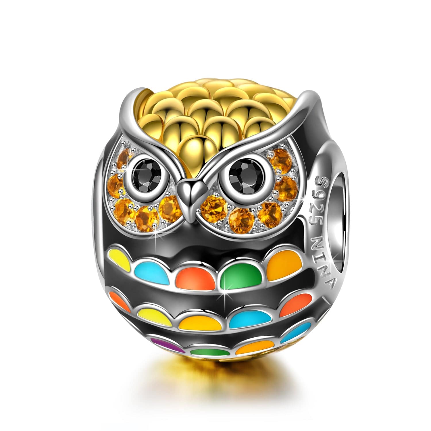 STERLING SILVER SINGING OWL CHARMS WITH ENAMEL IN TWO-TONE PLATING – GONA