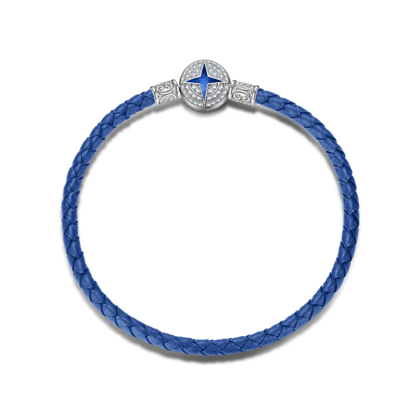 STERLING SILVER UNIVERSAL POLARIS BLUE LEATHER BRACELET WITH ENAMEL IN ...