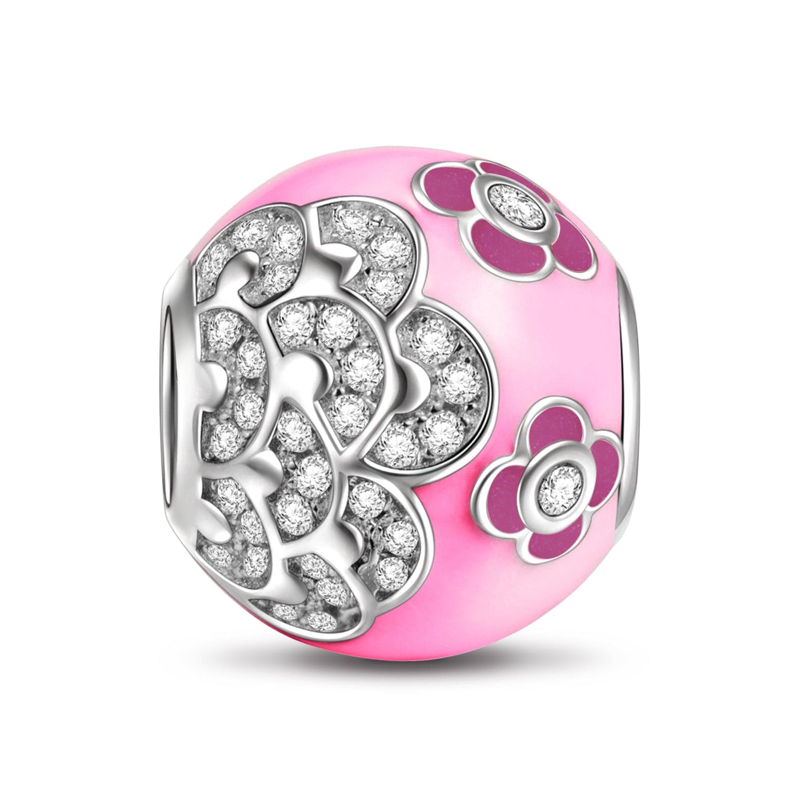 PINK CAMELLIA TARNISH-RESISTANT SILVER CHARMS WITH ENAMEL IN WHITE GOL ...