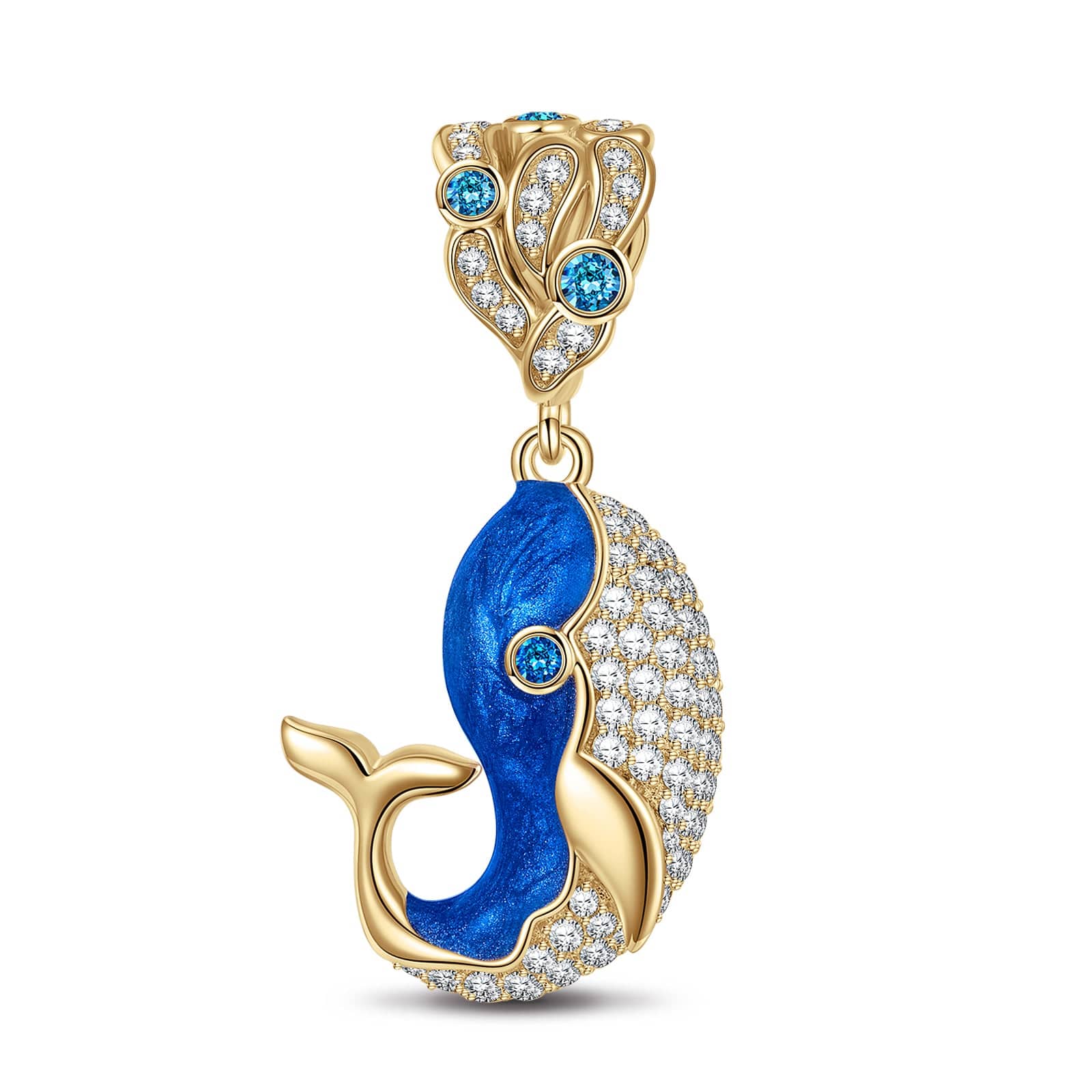 CUTE BLUE WHALE TARNISH-RESISTANT SILVER DANGLE CHARMS WITH ENAMEL IN ...