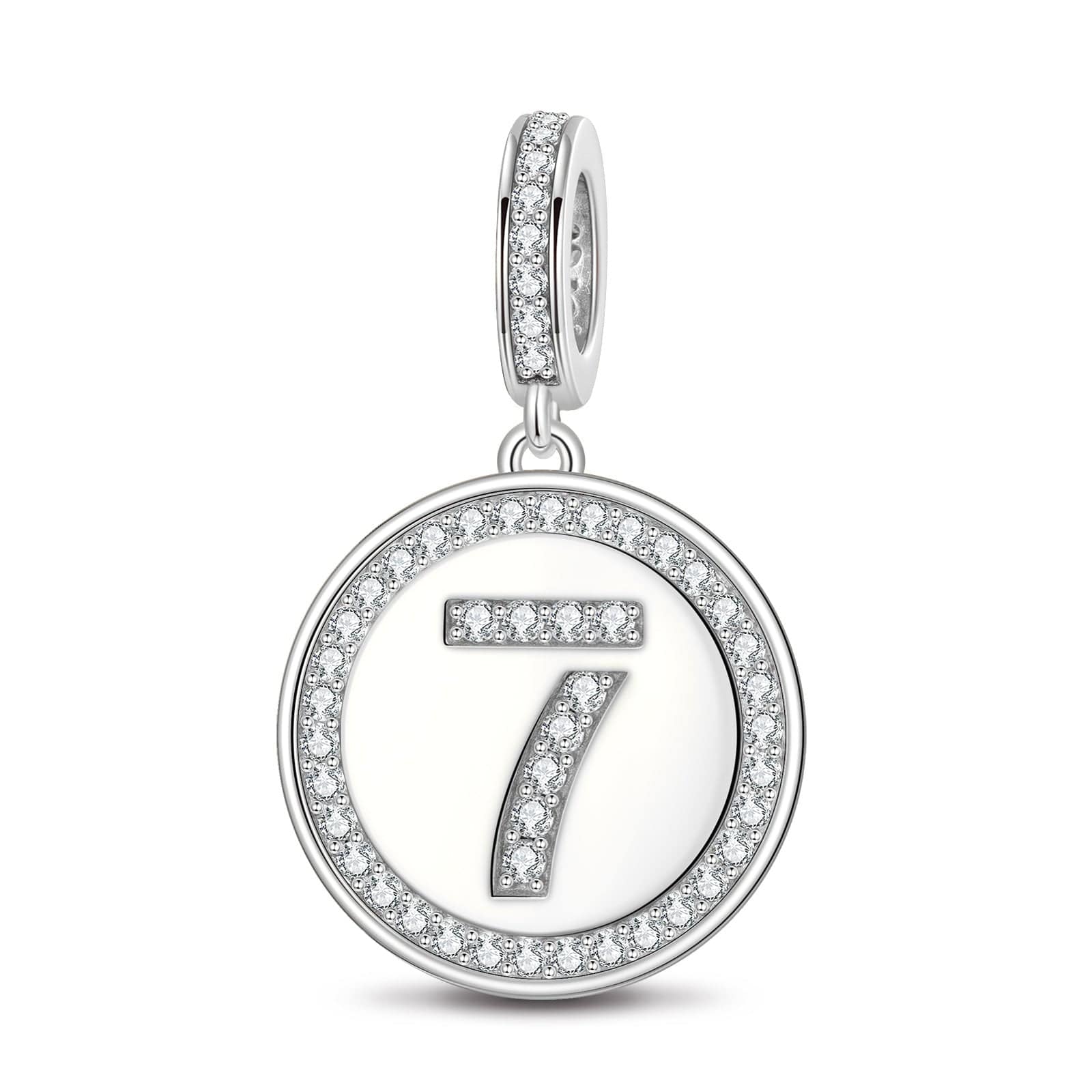NUMBER SEVEN TARNISH-RESISTANT SILVER DANGLE CHARMS IN WHITE GOLD PLAT ...