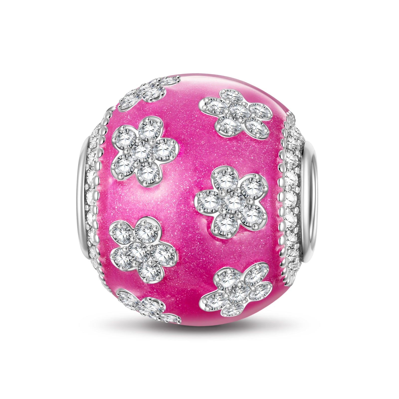 ROSE PINK FLOWERS TARNISH-RESISTANT SILVER CHARMS WITH ENAMEL IN WHITE ...