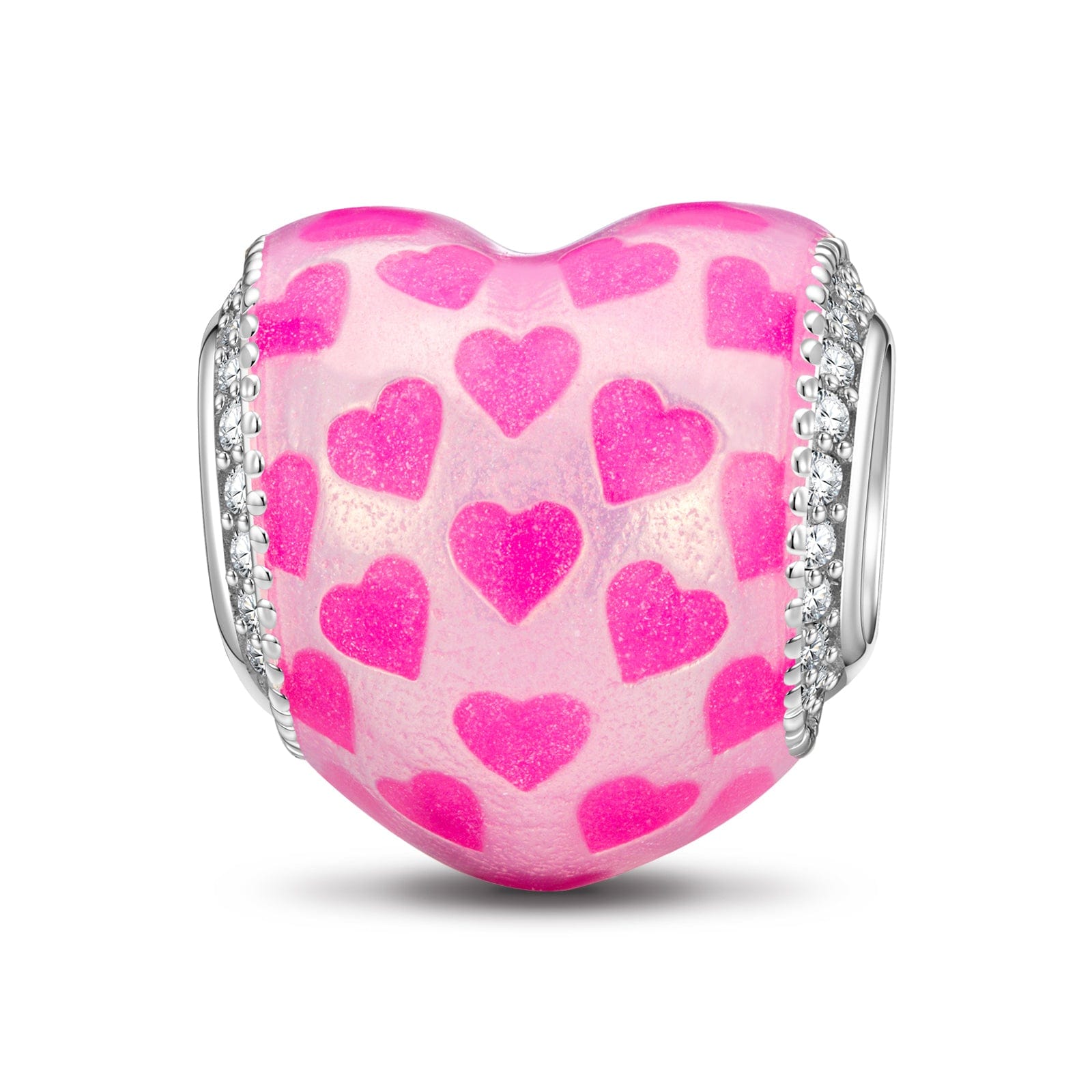 PINK ROMANTIC LOVE TARNISH-RESISTANT SILVER CHARMS WITH ENAMEL IN WHIT ...
