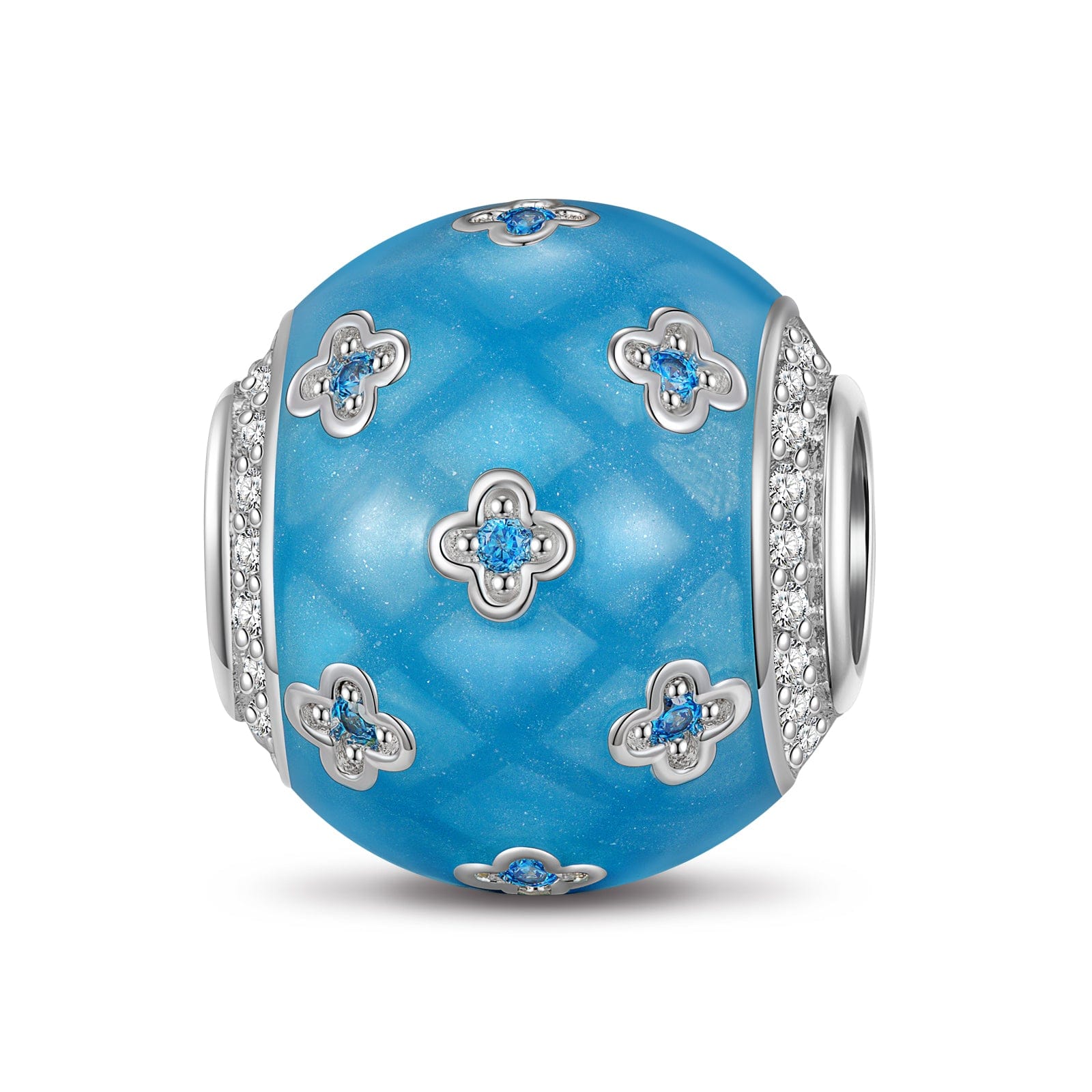 ICE CLOVER TARNISH-RESISTANT SILVER CHARMS WITH ENAMEL IN WHITE GOLD P ...