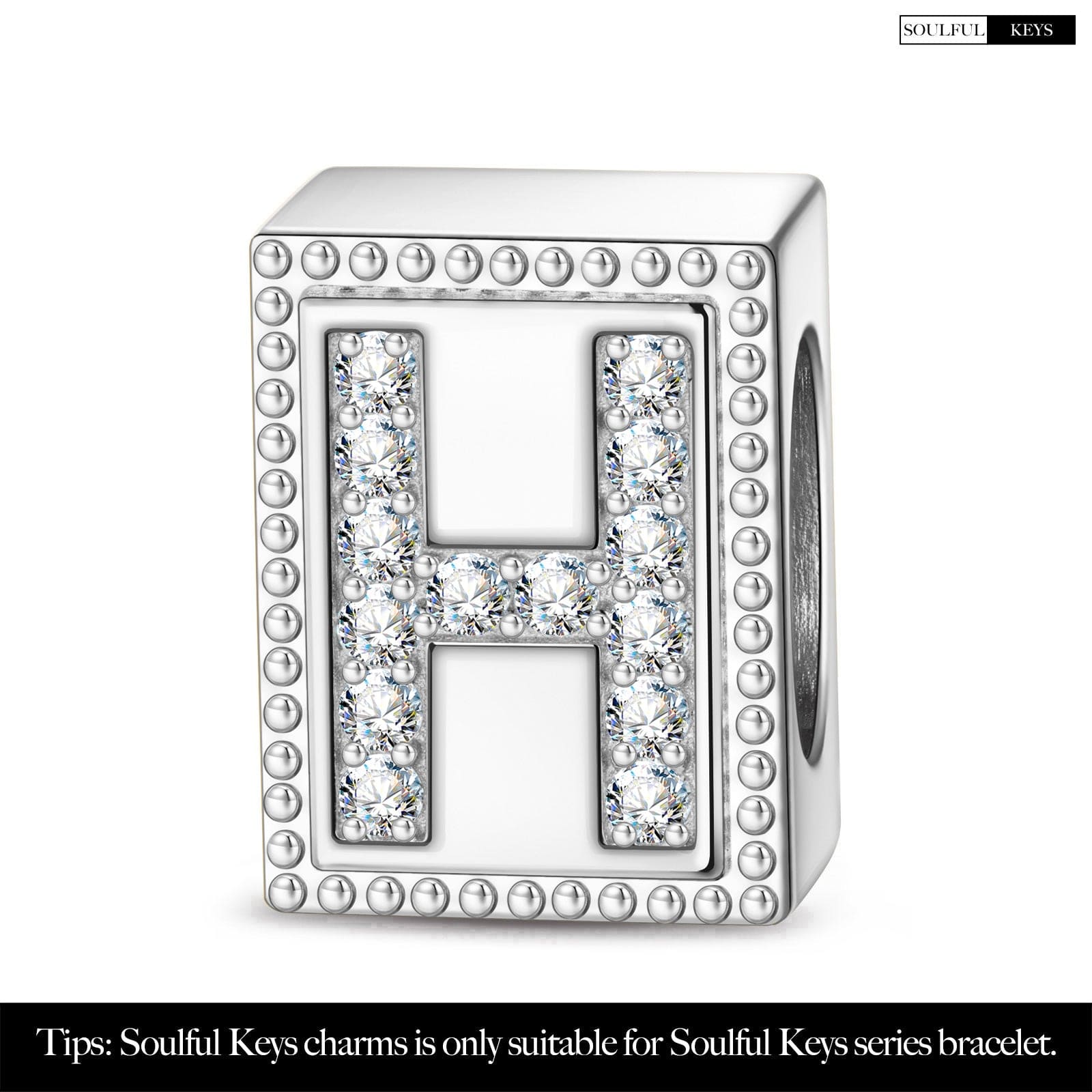 LETTER H TARNISH-RESISTANT SILVER RECTANGULAR CHARMS IN WHITE GOLD PLA ...