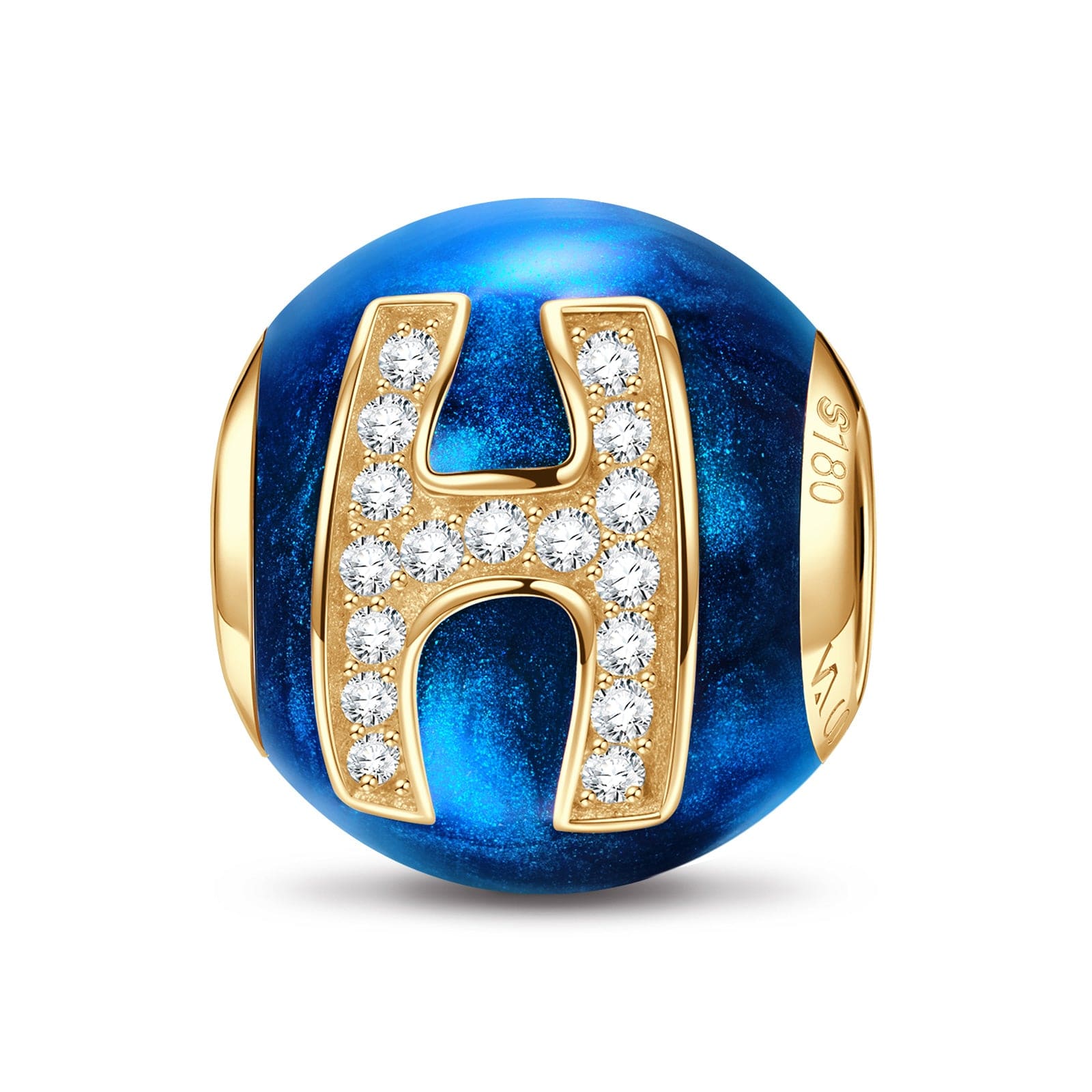 LETTER H TARNISH-RESISTANT SILVER CHARMS WITH ENAMEL IN 14K GOLD PLATE ...