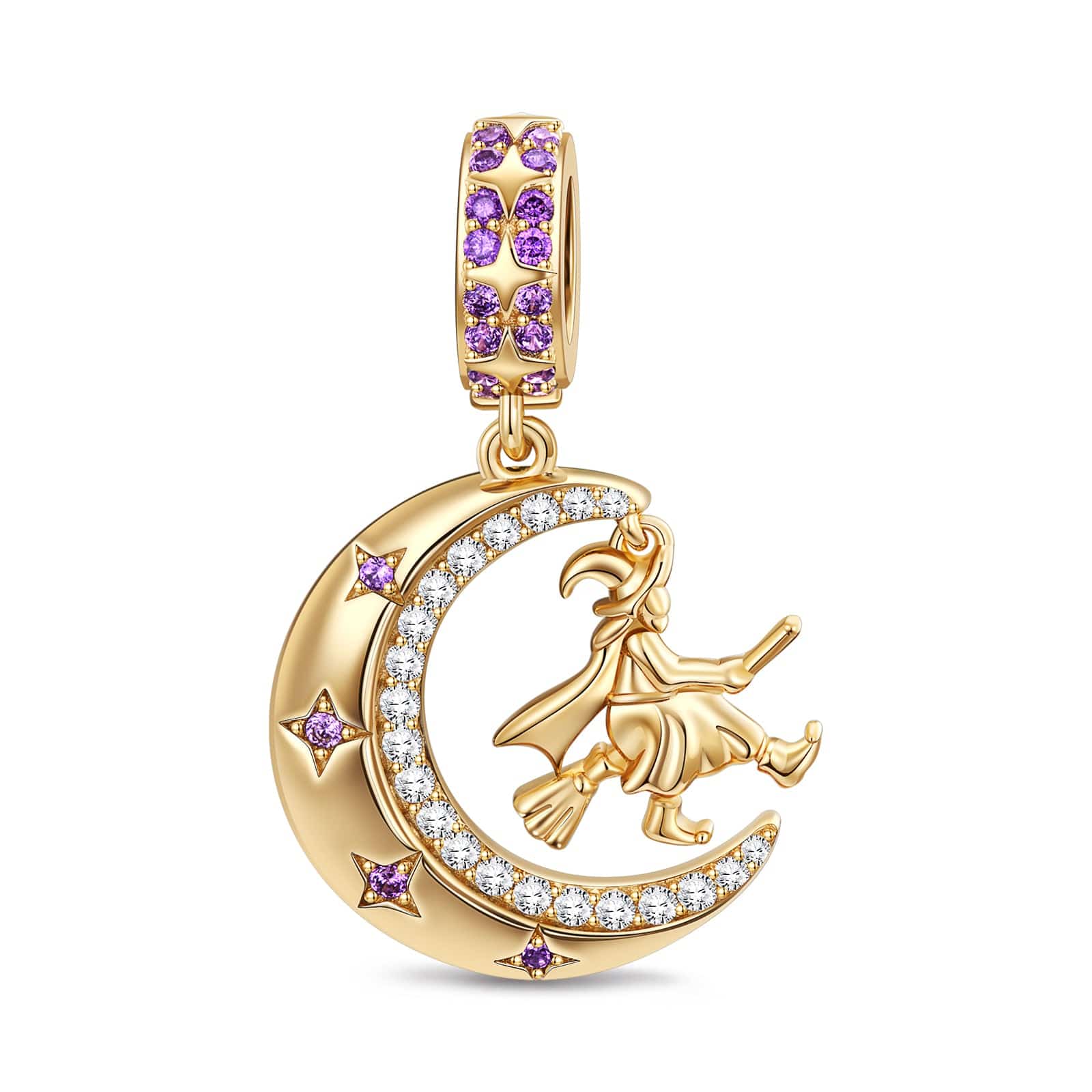 MOON AND WITCH TARNISH-RESISTANT SILVER DANGLE CHARMS IN 14K GOLD PLAT ...