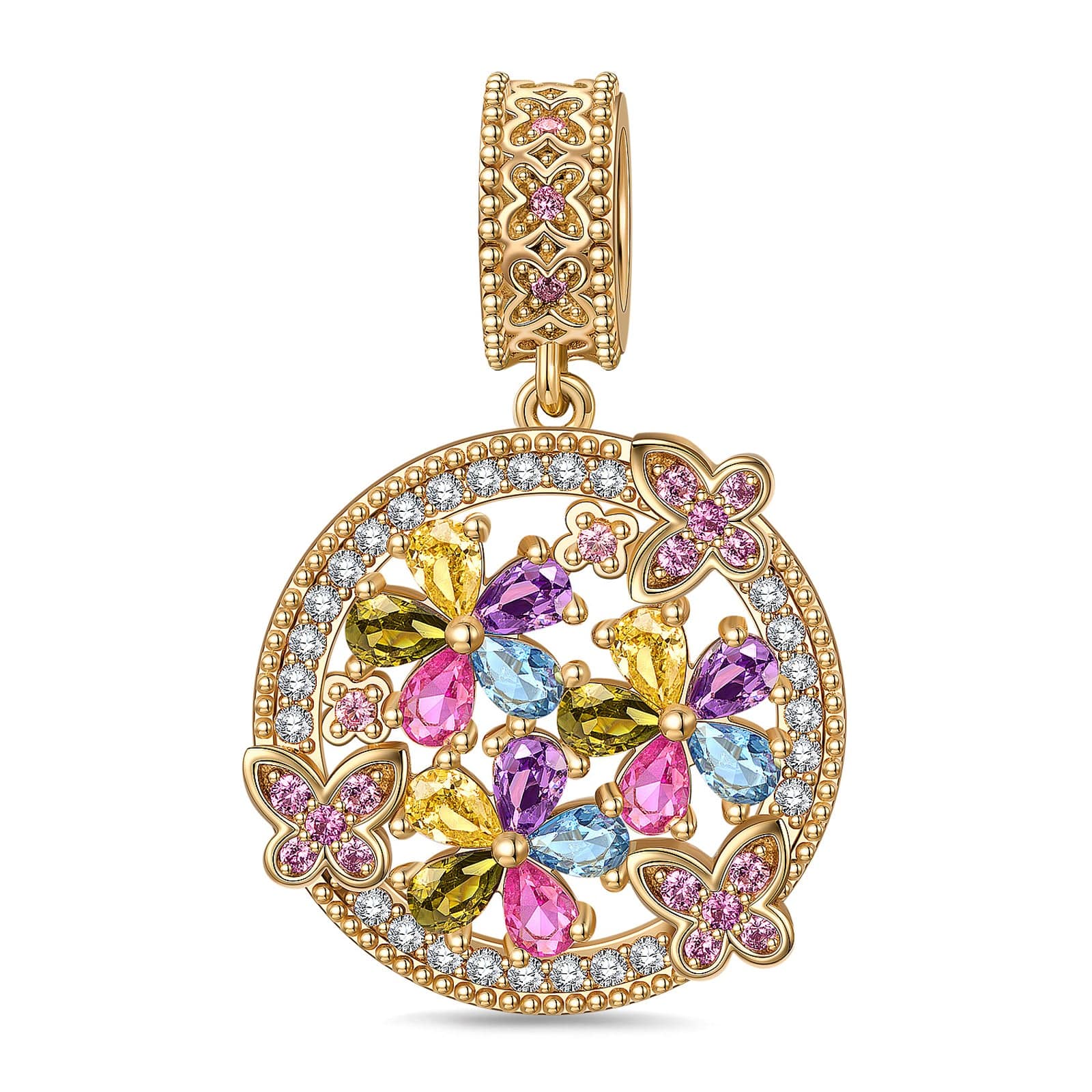 FLORAL WHIRL TARNISH-RESISTANT SILVER DANGLE CHARMS IN 14K GOLD PLATED ...