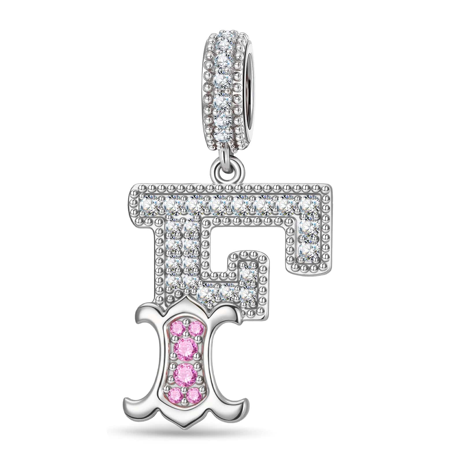 LETTER F TARNISH-RESISTANT SILVER DANGLE CHARMS IN WHITE GOLD PLATED – GONA