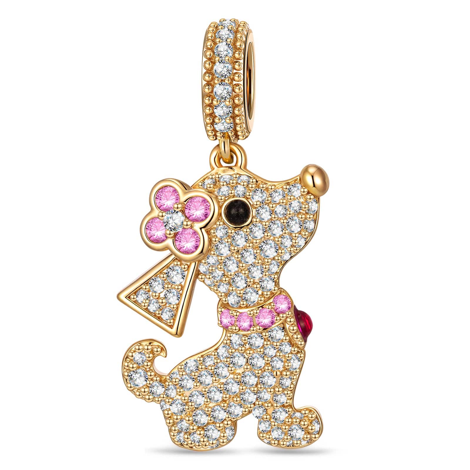 FLUFFY FLOWER PUP TARNISH-RESISTANT SILVER DANGLE CHARMS IN 14K GOLD P ...