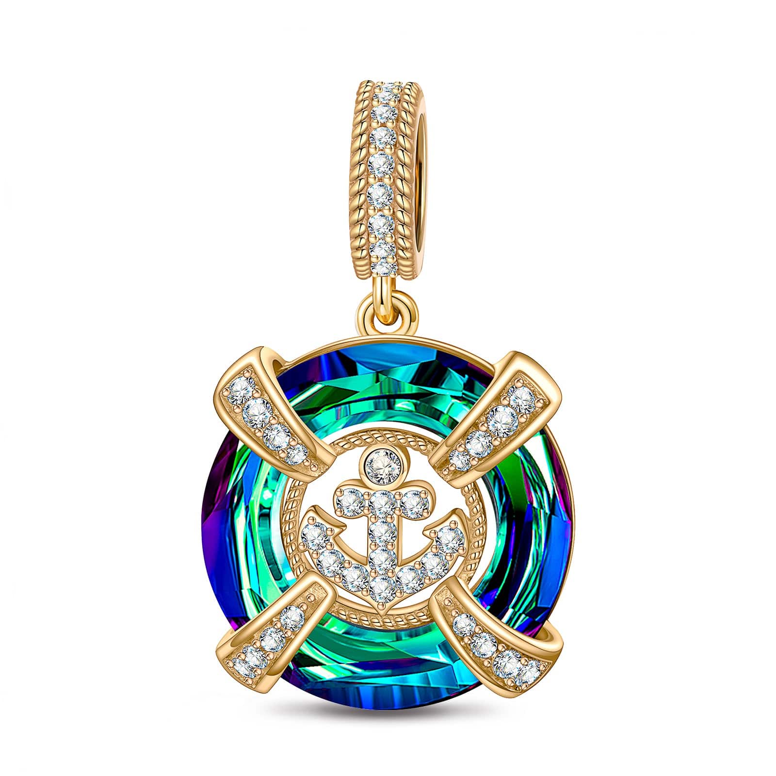 SHIMMERING ANCHOR TARNISH-RESISTANT SILVER DANGLE CHARMS IN 14K GOLD P ...