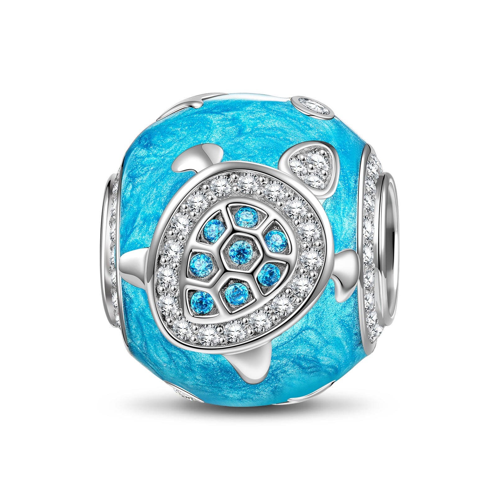 STERLING SILVER BLUE ROAMING SEA TURTLE CHARMS WITH ENAMEL IN WHITE GO ...