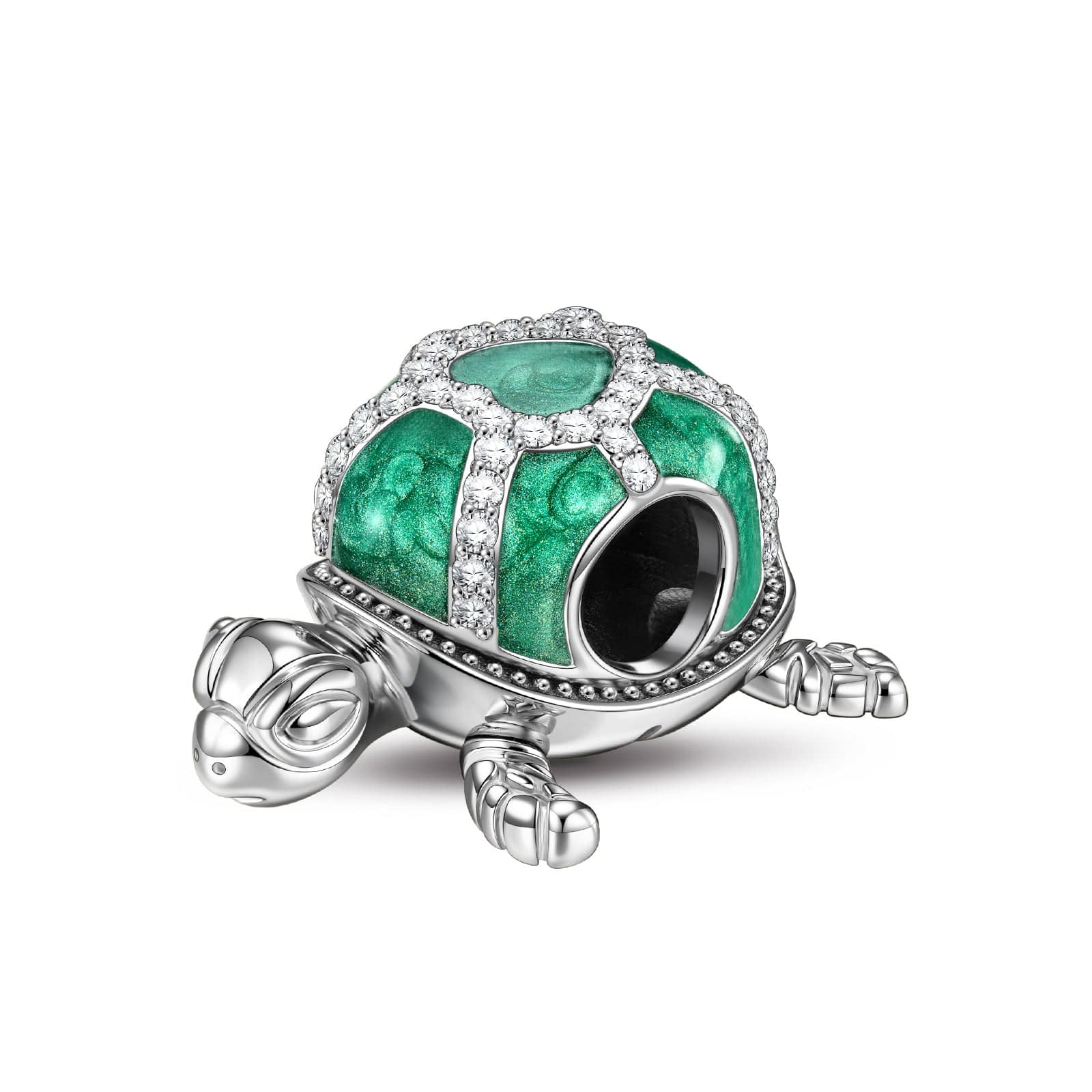STERLING SILVER CUTE GREEN TURTLE CHARMS WITH ENAMEL IN WHITE GOLD PLA ...