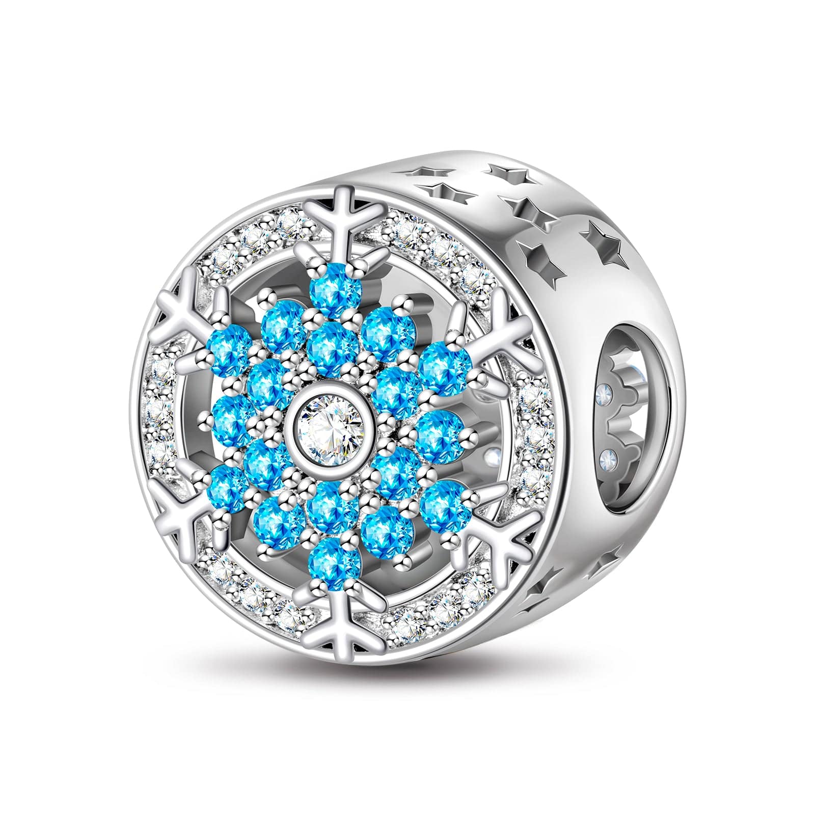 STERLING SILVER ICE BLUE SNOWFLAKE CHARMS IN WHITE GOLD PLATED – GONA