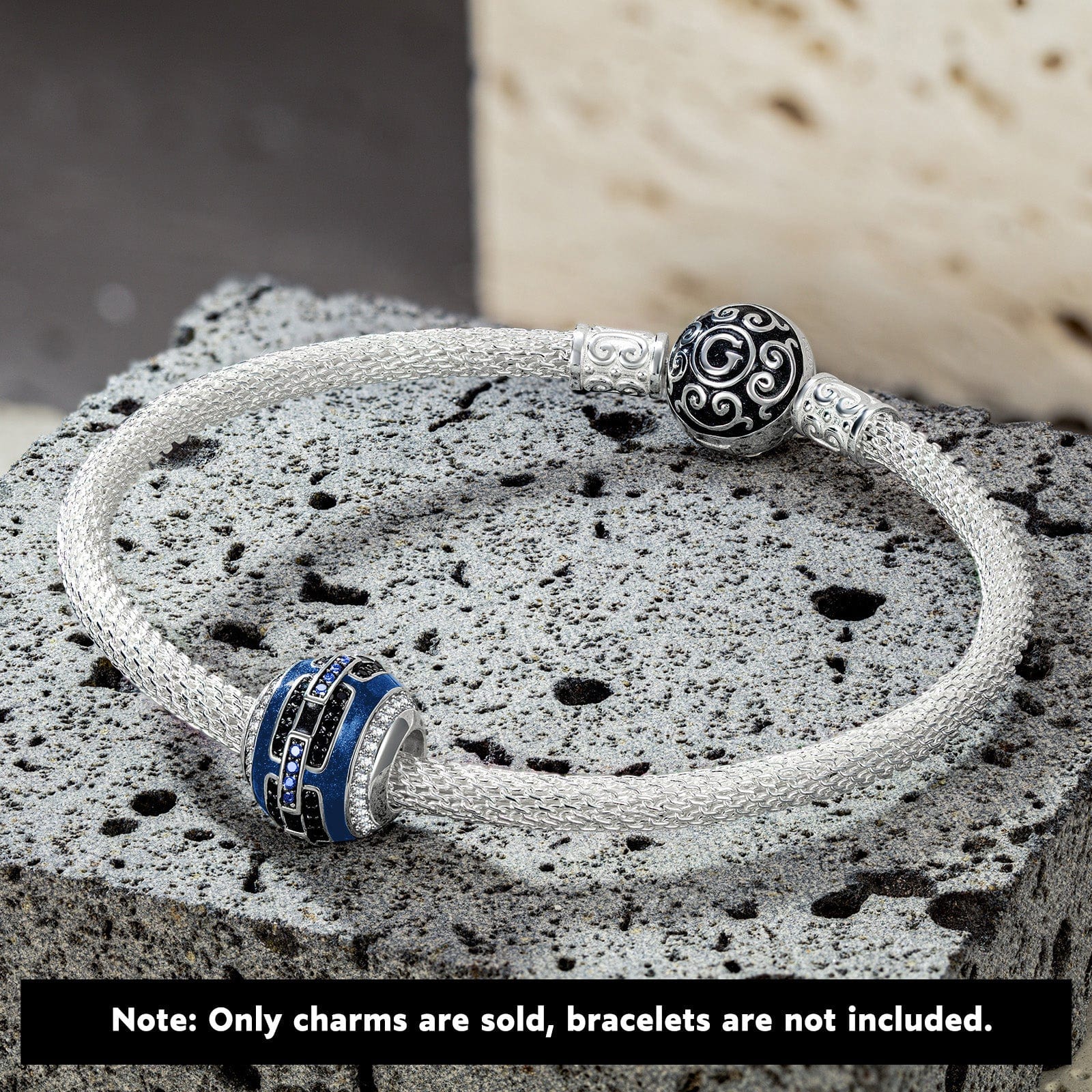 STERLING SILVER XL SIZE GREY POWER CHARMS WITH ENAMEL IN WHITE GOLD PL ...