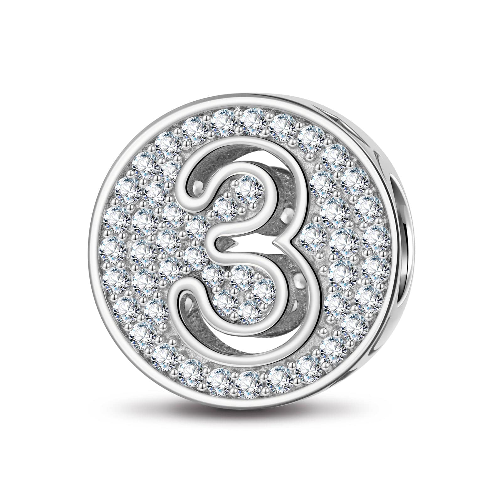STERLING SILVER NUMBER THREE CHARMS IN WHITE GOLD PLATED – GONA