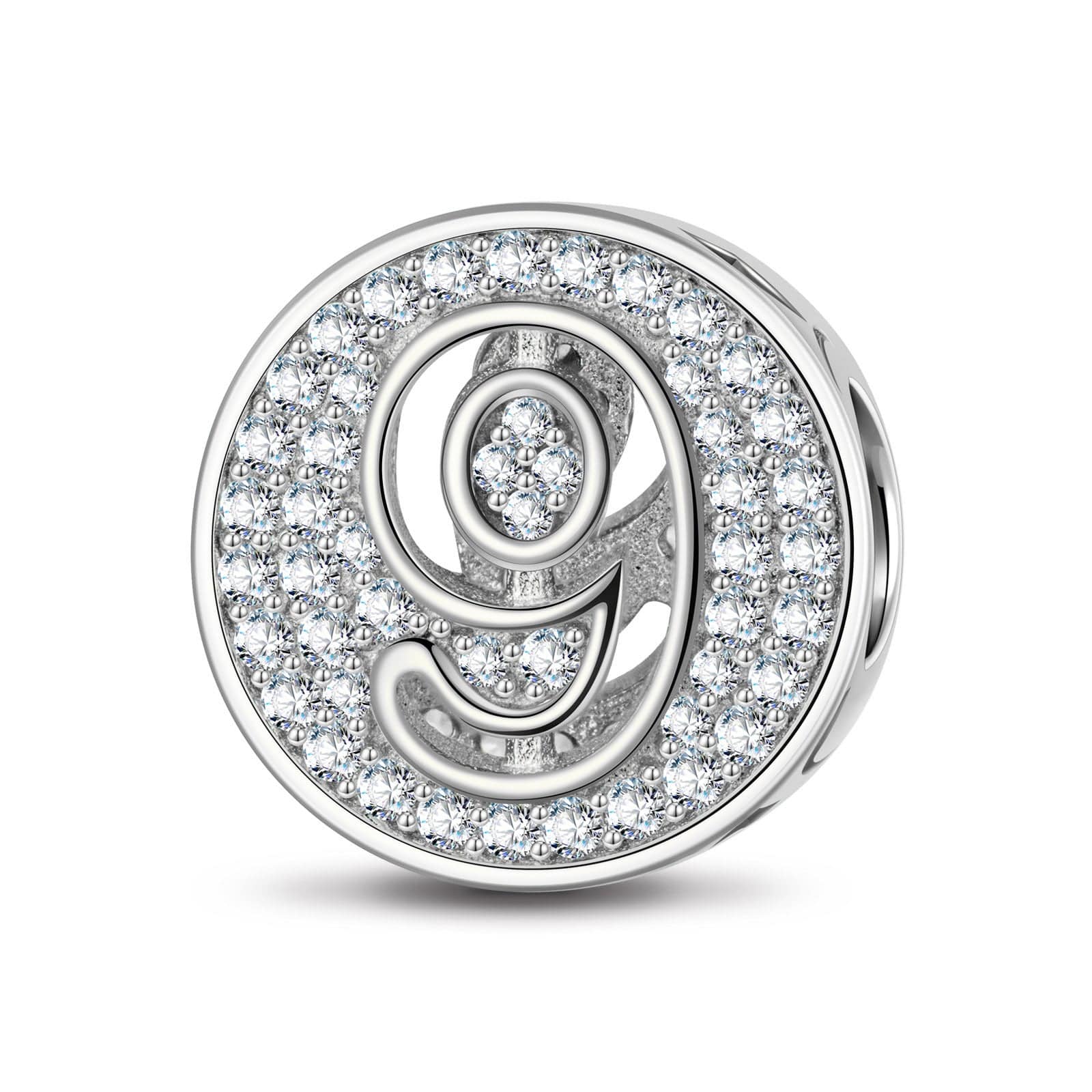 STERLING SILVER NUMBER NINE CHARMS IN WHITE GOLD PLATED – GONA