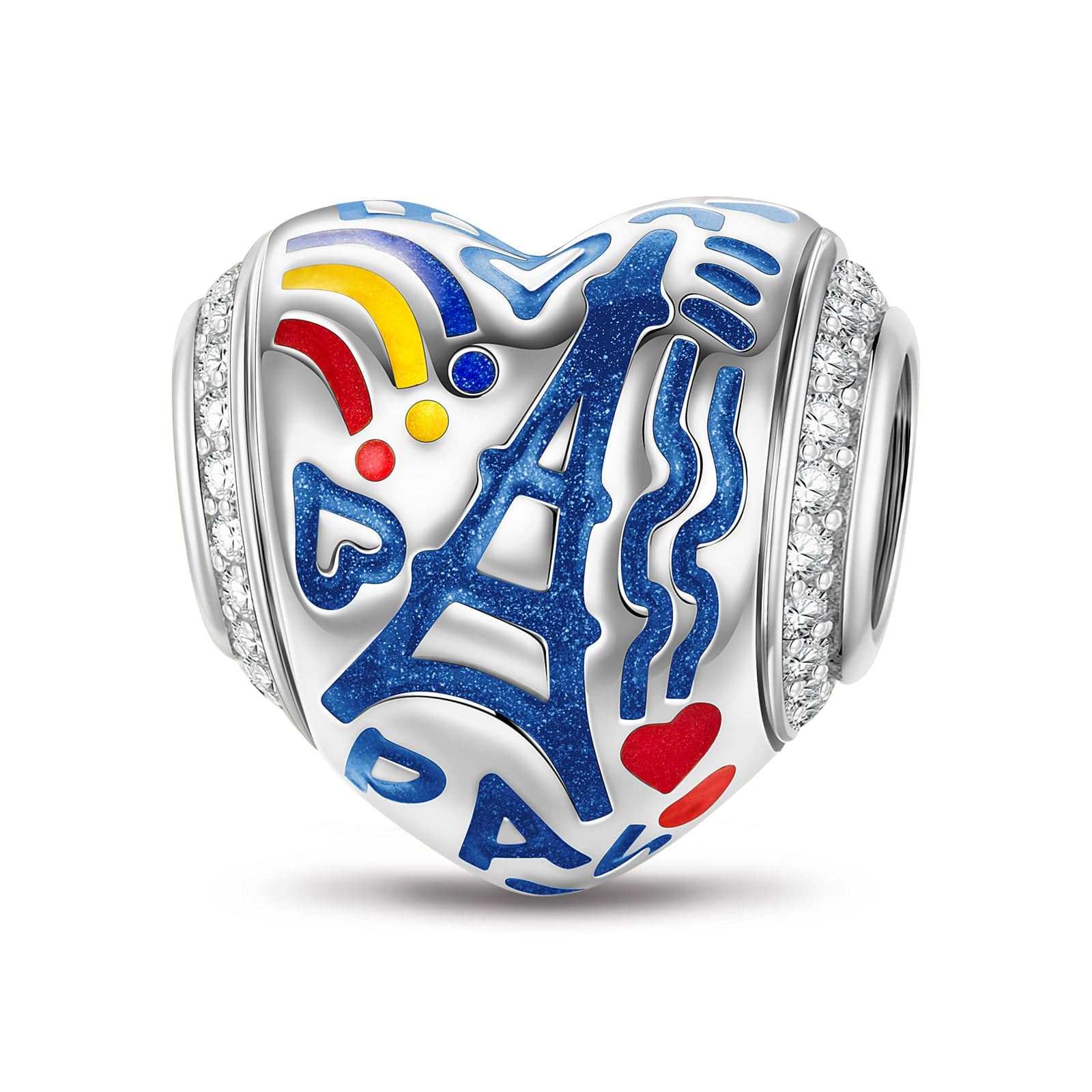STERLING SILVER ROMANTIC GRAFFITI CHARMS WITH ENAMEL IN WHITE GOLD PLA ...