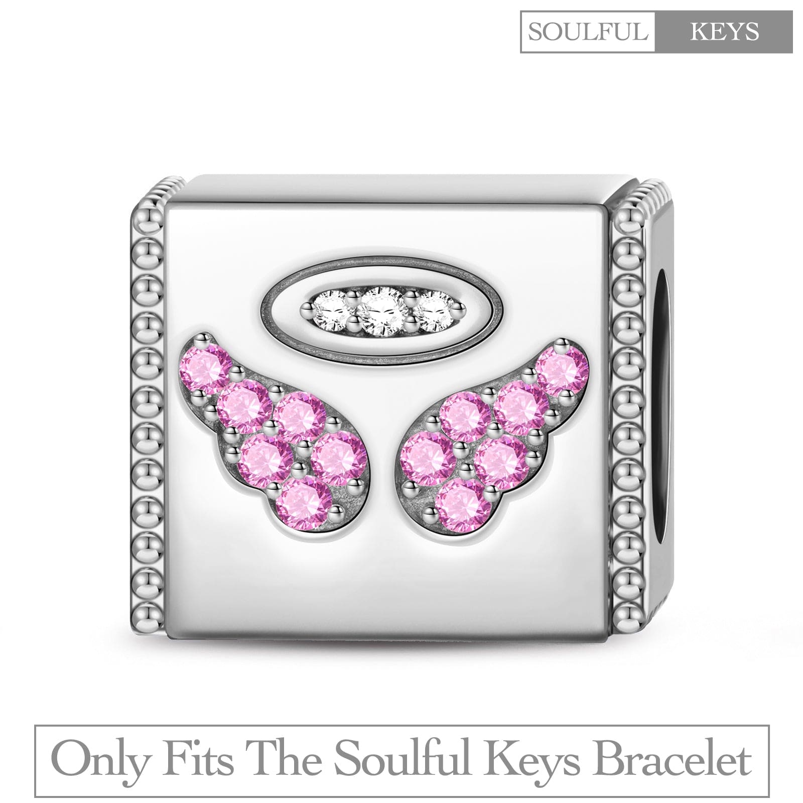 STERLING SILVER ANGEL WINGS RECTANGULAR CHARMS IN WHITE GOLD PLATED – GONA