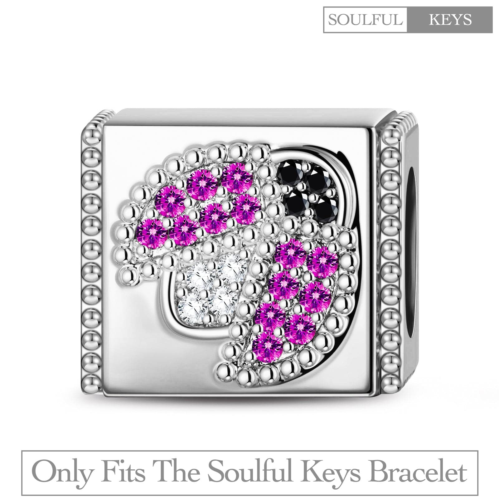 STERLING SILVER LADYBUG QUEEN RECTANGULAR CHARMS IN WHITE GOLD PLATED ...
