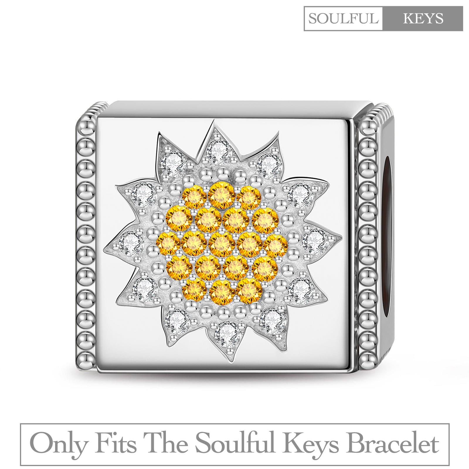 STERLING SILVER ROMANTIC SUNFLOWER RECTANGULAR CHARMS IN WHITE GOLD PL ...