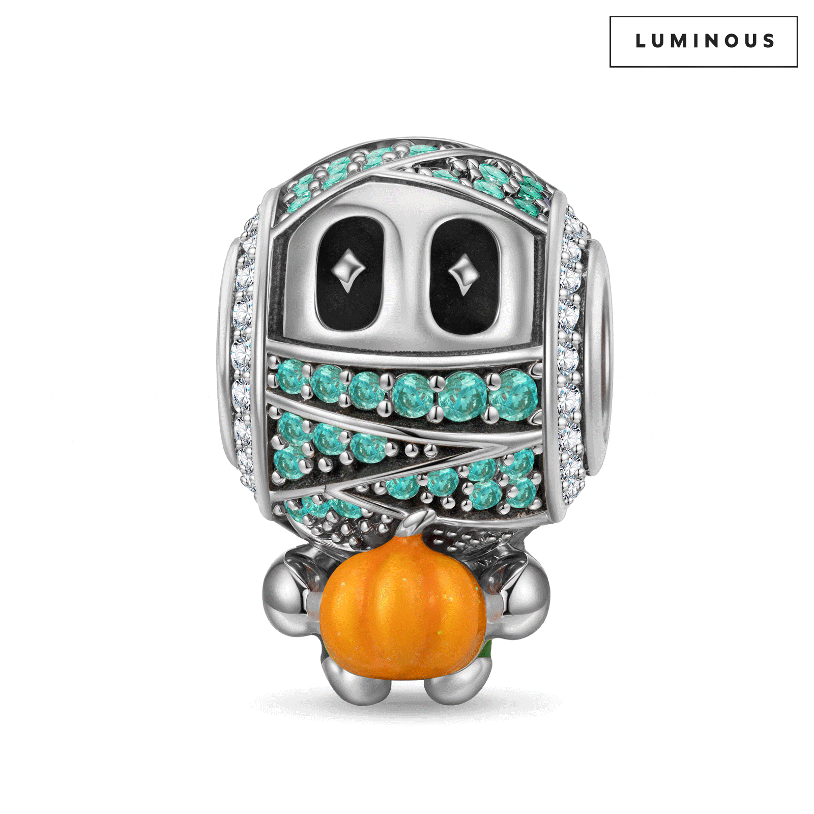 LUMINOUS STERLING SILVER MUMMY PUMPKIN CHARMS WITH ENAMEL IN BLACKENED ...