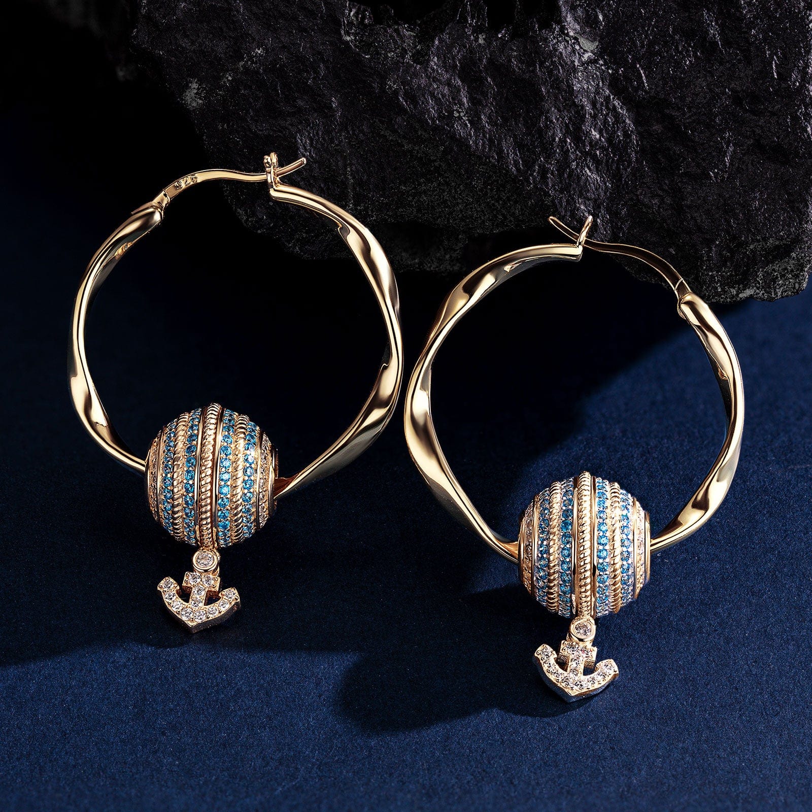 DANCING ANCHOR TARNISH-RESISTANT SILVER CHARMS EARRINGS SET WITH ENAME ...