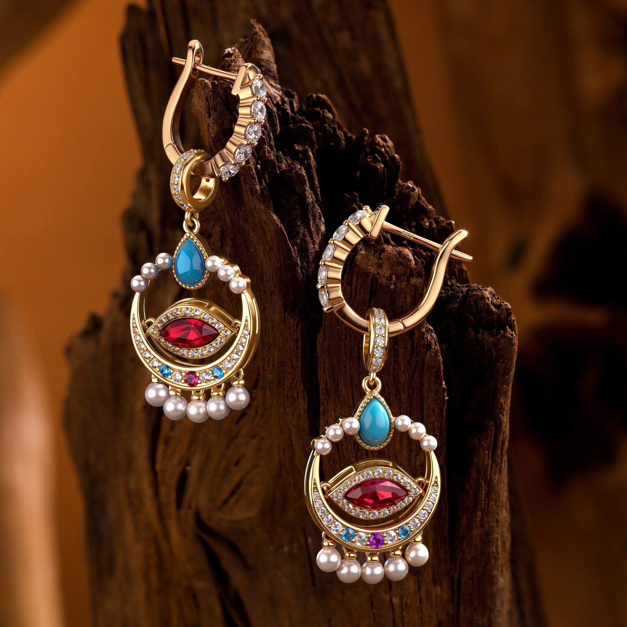 EYE OF HORUS CHARMS DROP EARRINGS - GOLD-TONE TARNISH-RESISTANT SILVER ...