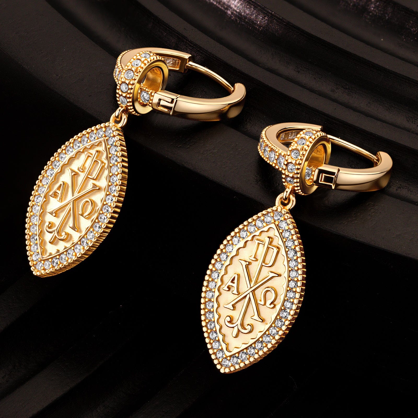 STERLING SILVER SACRED SYMBOLS CHARMS EARRINGS SET IN 14K GOLD PLATED ...