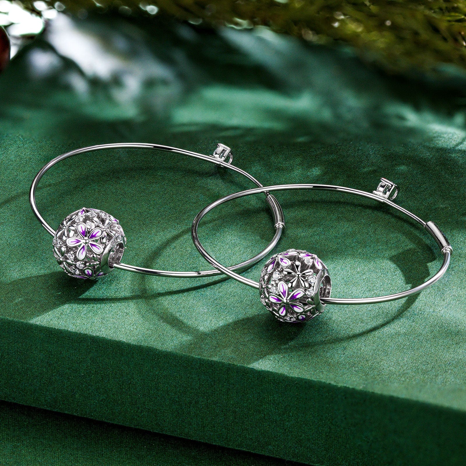 STERLING SILVER BLOOMING VIOLET CHARMS EARRINGS SET WITH ENAMEL IN WHI ...