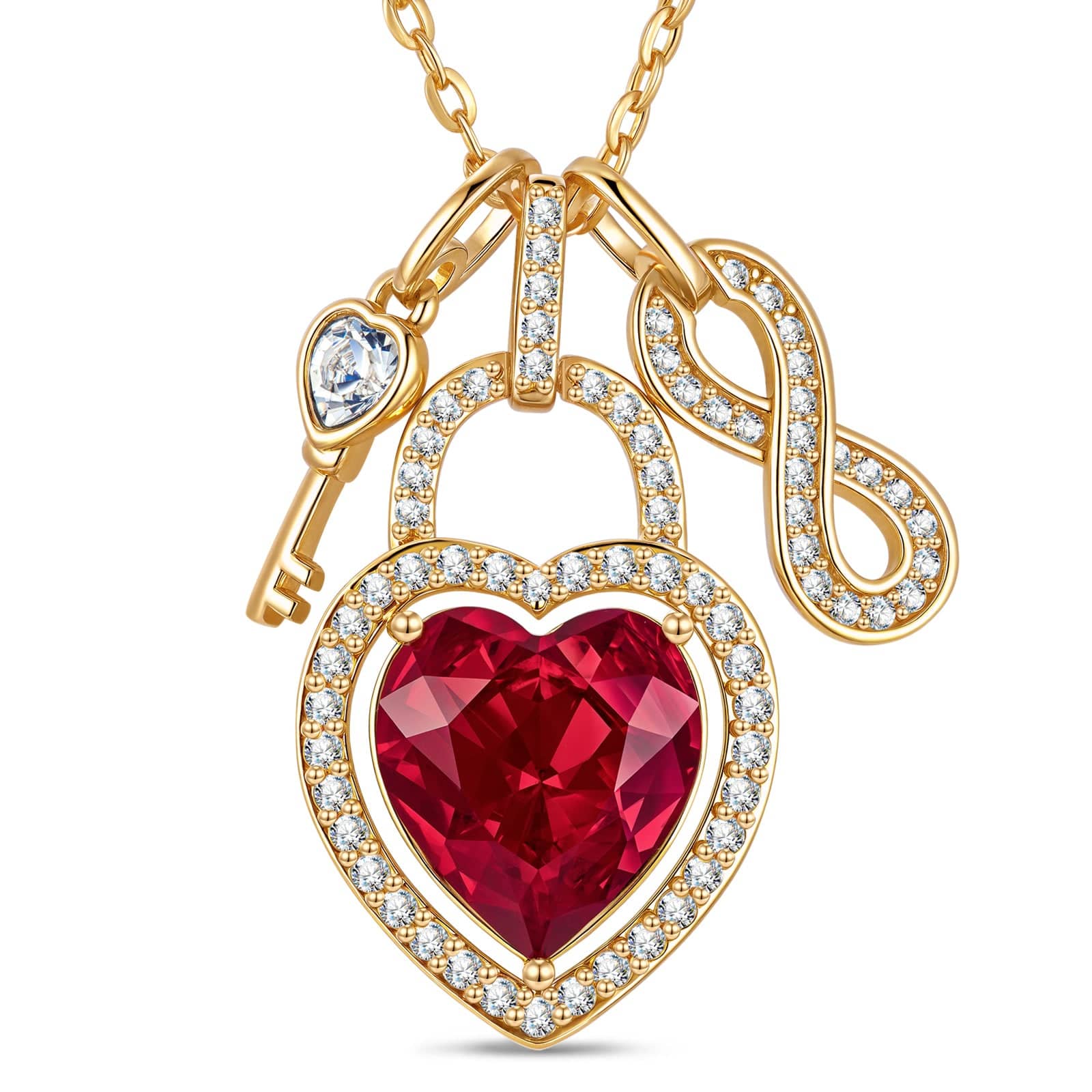 STERLING SILVER HEART LOCK SCARLET SWAROVSKI® CRYSTAL NECKLACE WITH 14 ...