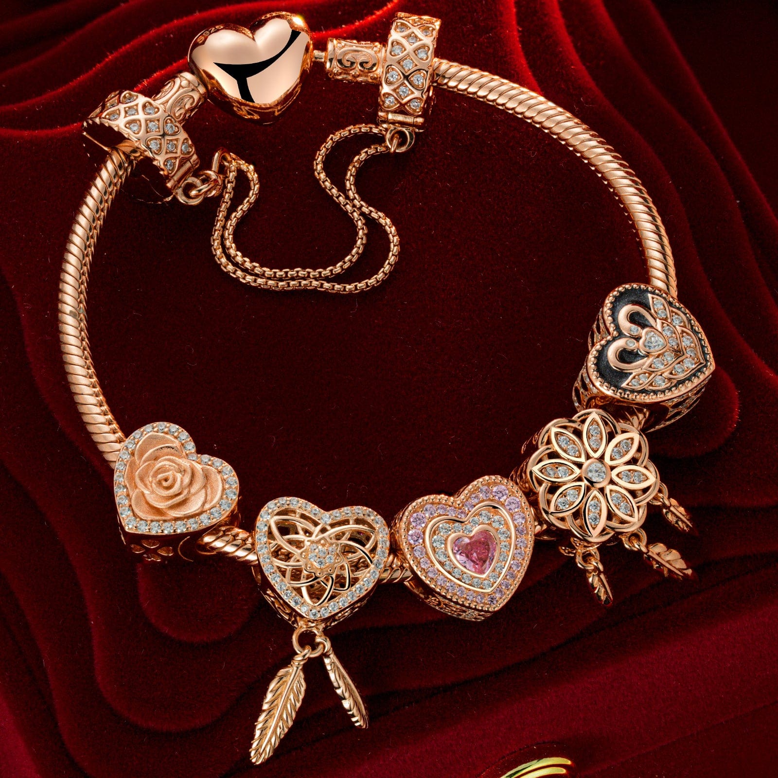 ROSE DREAMCATCHER TARNISH-RESISTANT SILVER CHARMS BRACELET SET IN ROSE ...