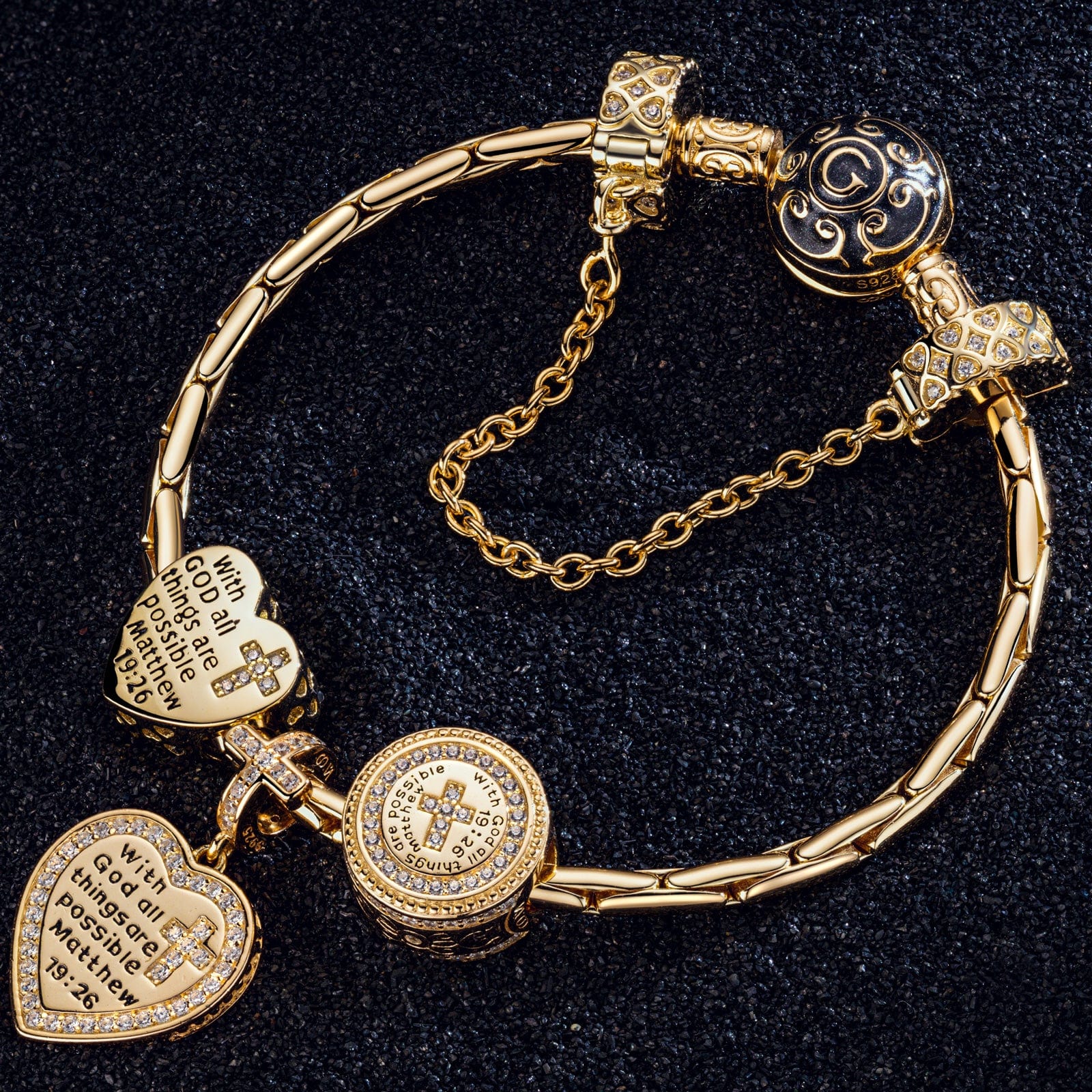 STERLING SILVER THE HOLY BIBLE CHARMS BRACELET SET WITH ENAMEL IN 14K ...