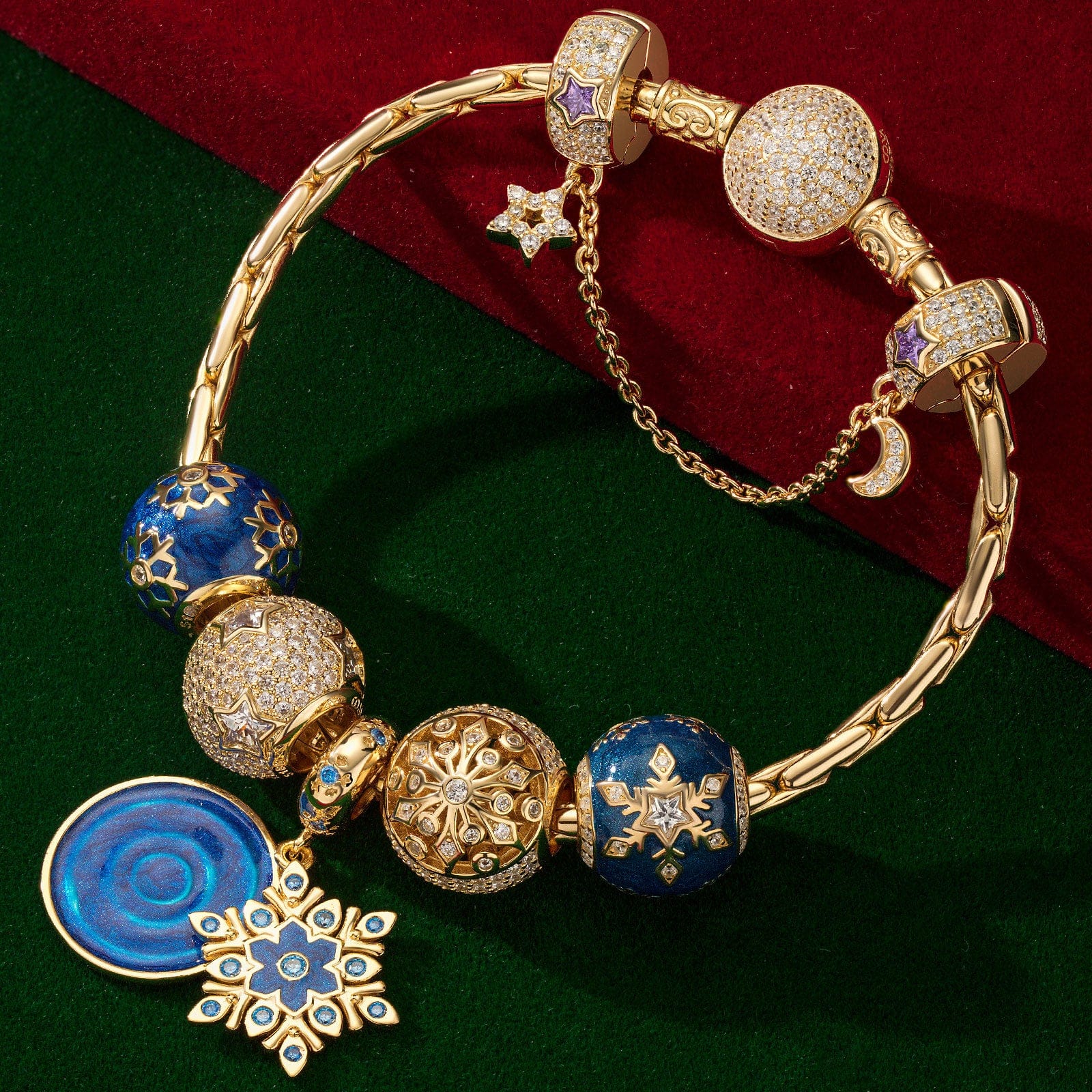 STERLING SILVER BLUE ICE CRYSTAL LOVE CHARMS BRACELET SET WITH ENAMEL ...