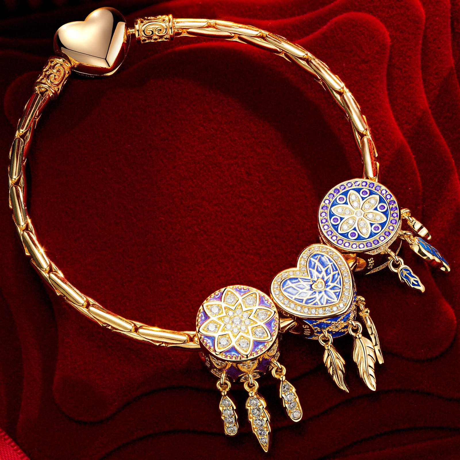 STERLING SILVER PURPLE DREAMCATCHER CHARMS BRACELET SET WITH ENAMEL IN ...