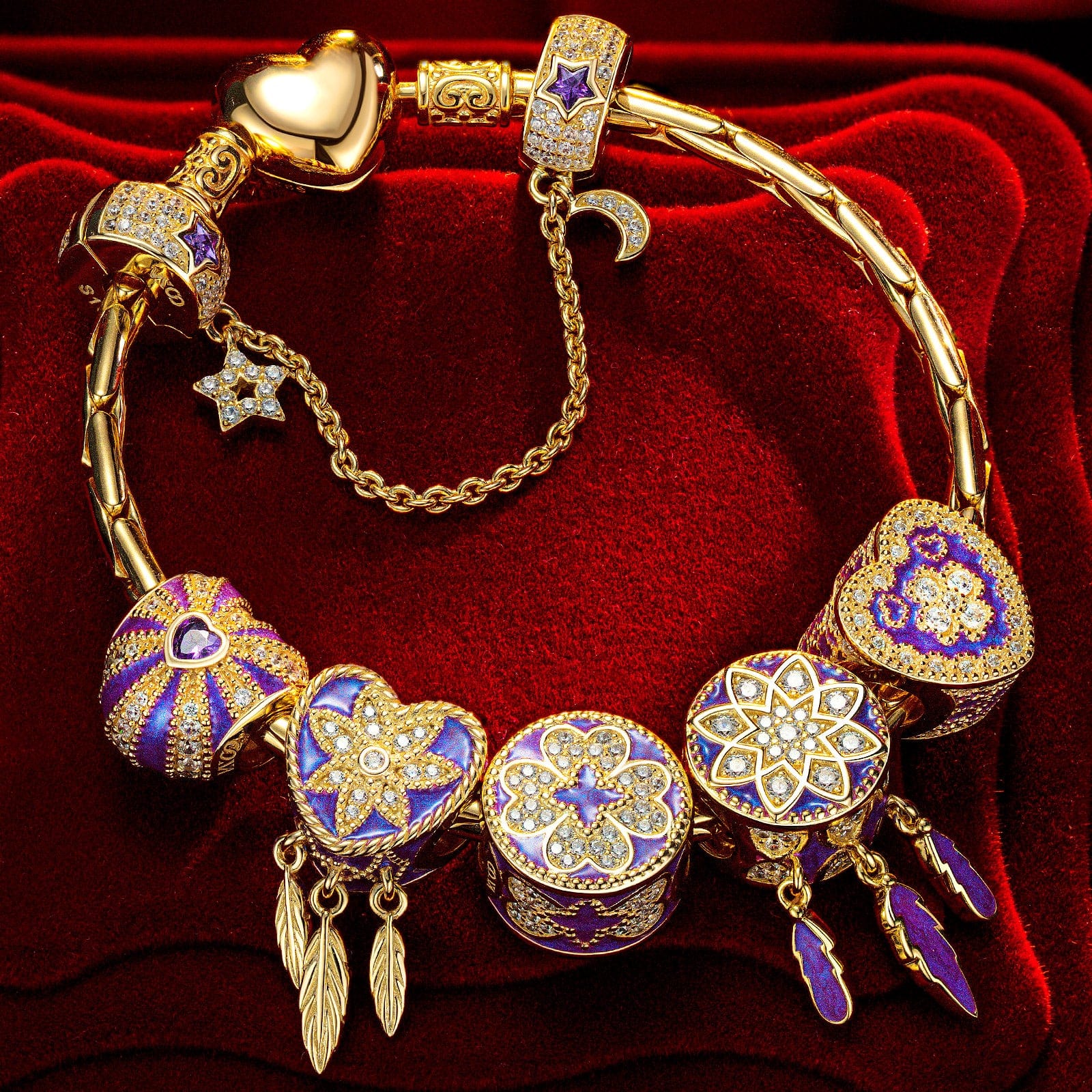 STERLING SILVER ROMANTIC WHISPERS CHARMS BRACELET SET WITH ENAMEL IN 1 ...