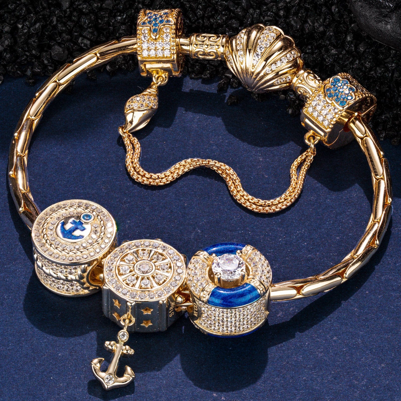 STERLING SILVER THE CAPTAIN AND HIS SAILORS CHARMS BRACELET SET WITH E ...