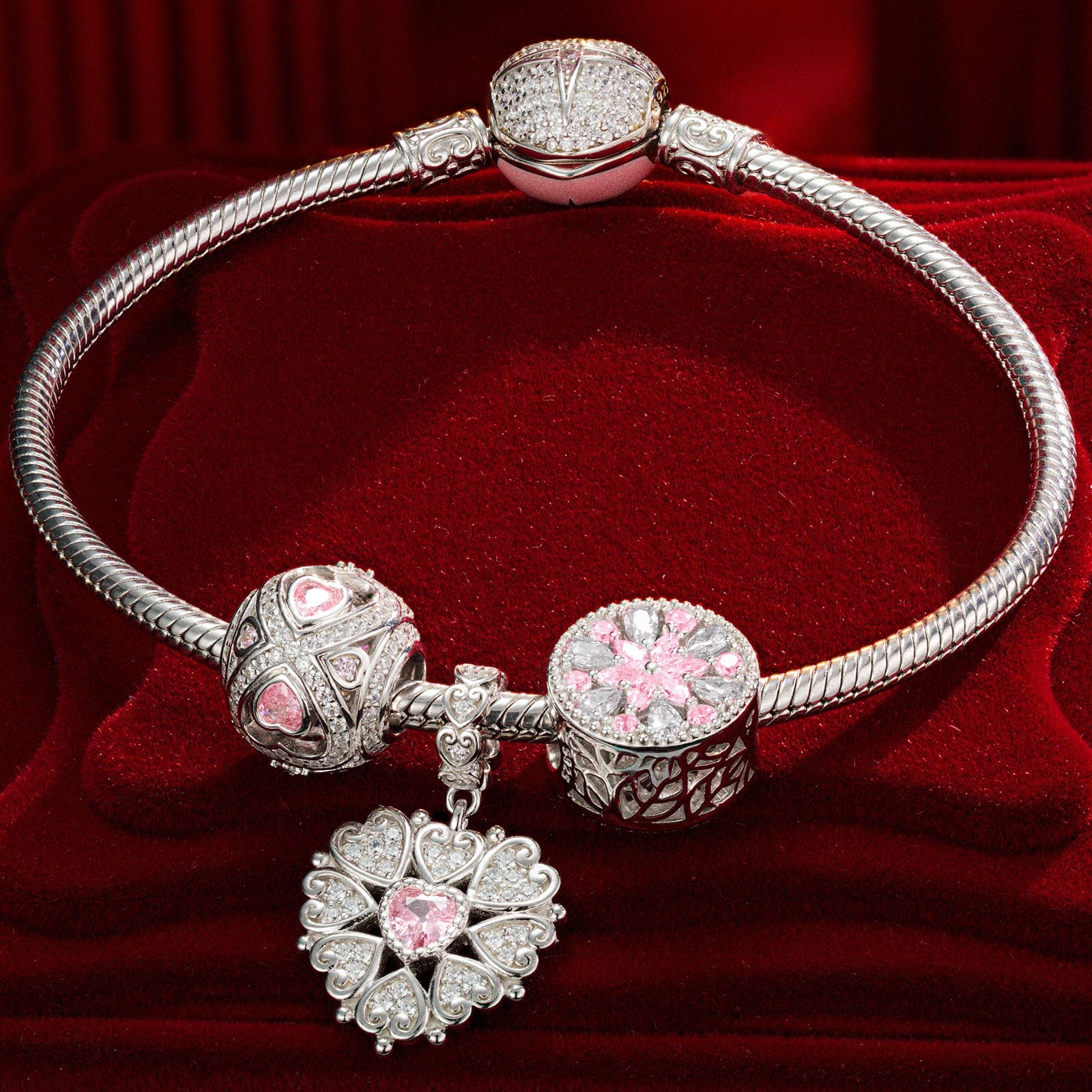 STERLING SILVER DREAM CRYSTALS CHARMS BRACELET SET WITH ENAMEL IN WHIT ...