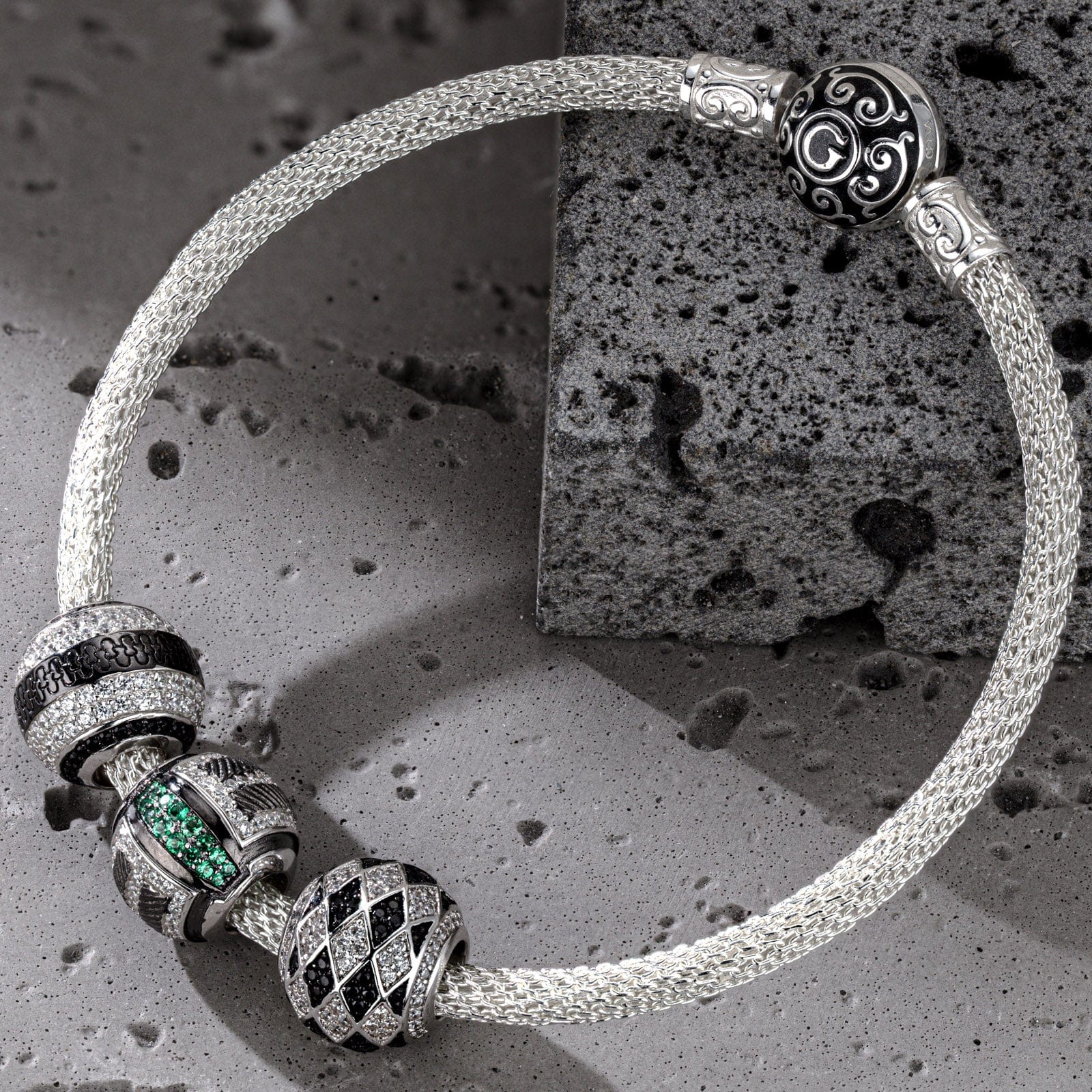 STERLING SILVER MINIMALIST CYBER XL SIZE CHARMS BRACELET SET IN WHITE ...