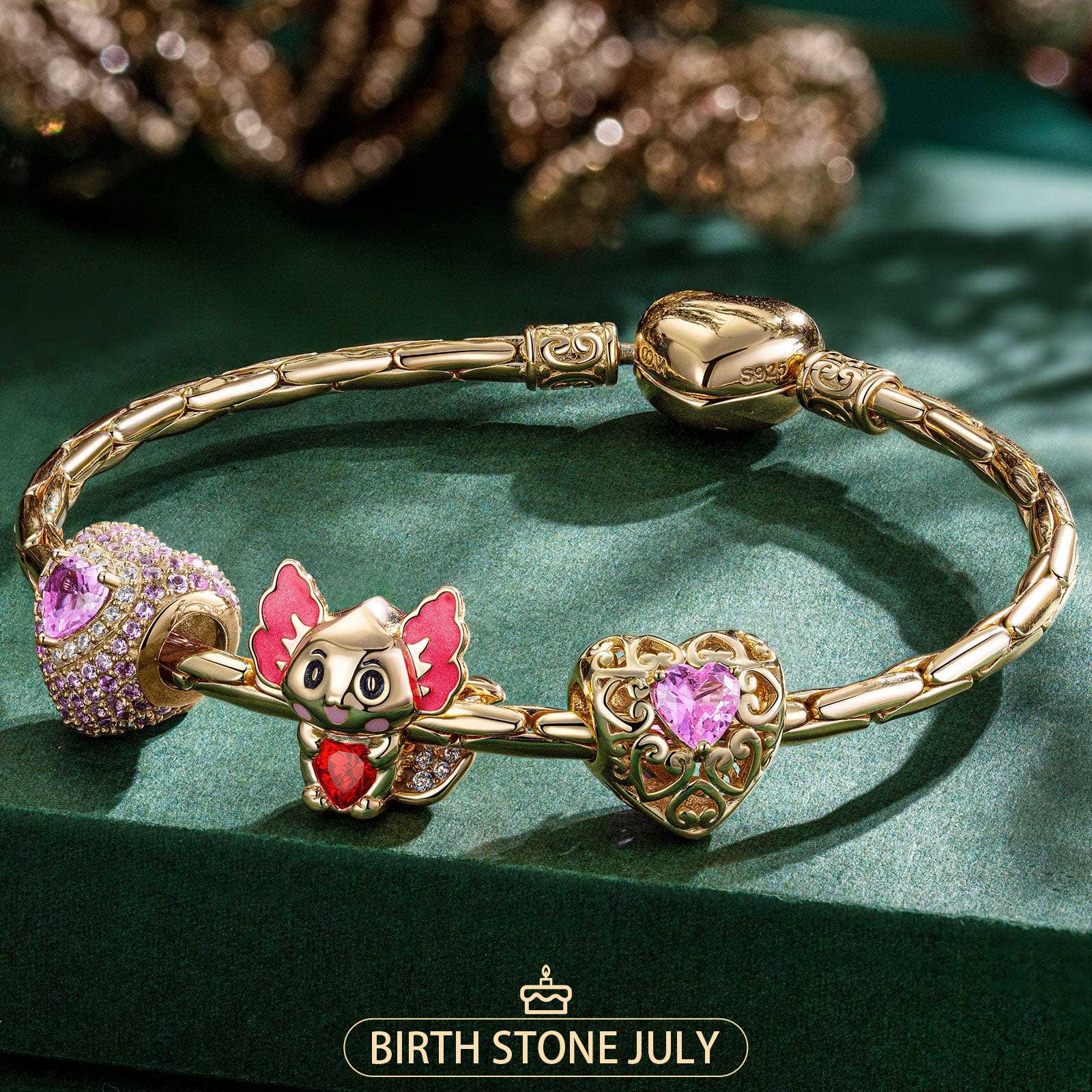 STERLING SILVER JULY BIRTHSTONE EMBRACE THE LOVE ANIMALS CHARMS BRACEL ...