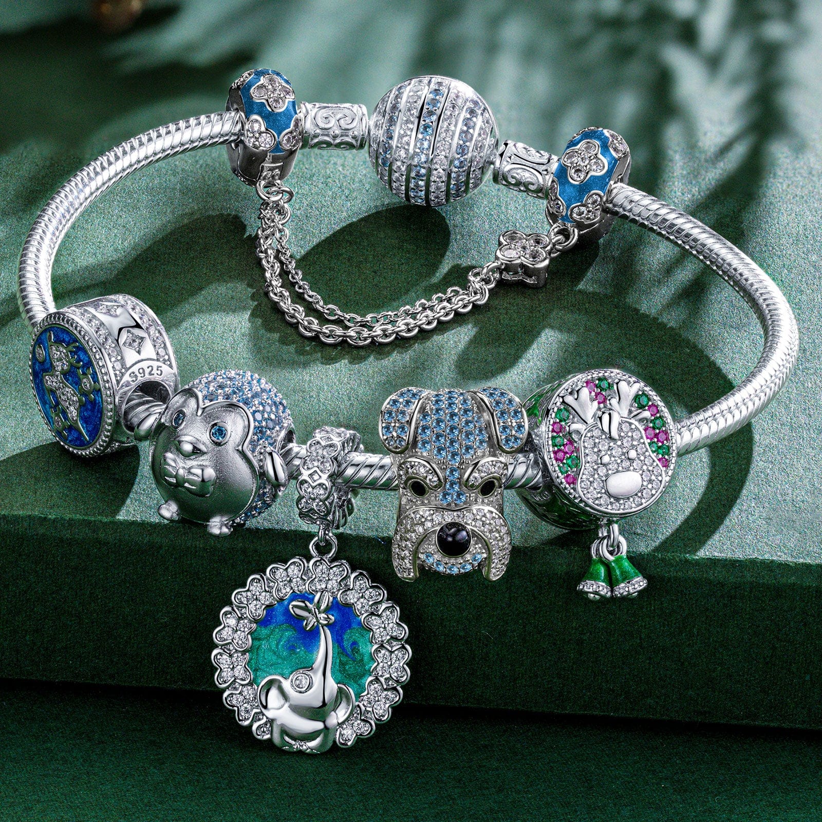 STERLING SILVER BLESSED AND GUARDIAN ANIMALS CHARMS BRACELET SET WITH ...